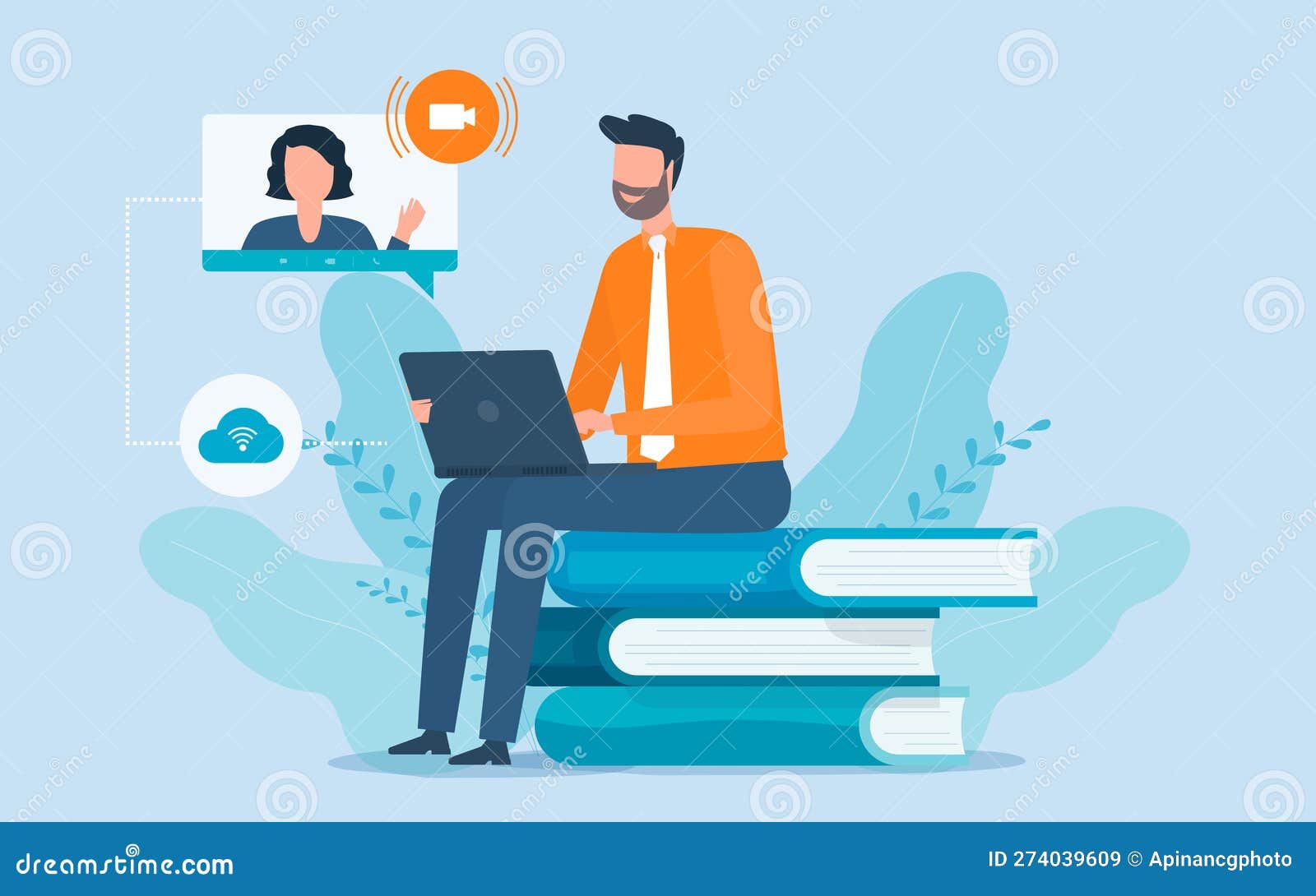 Vector Businessman Working with Remote Online Technology Connection ...