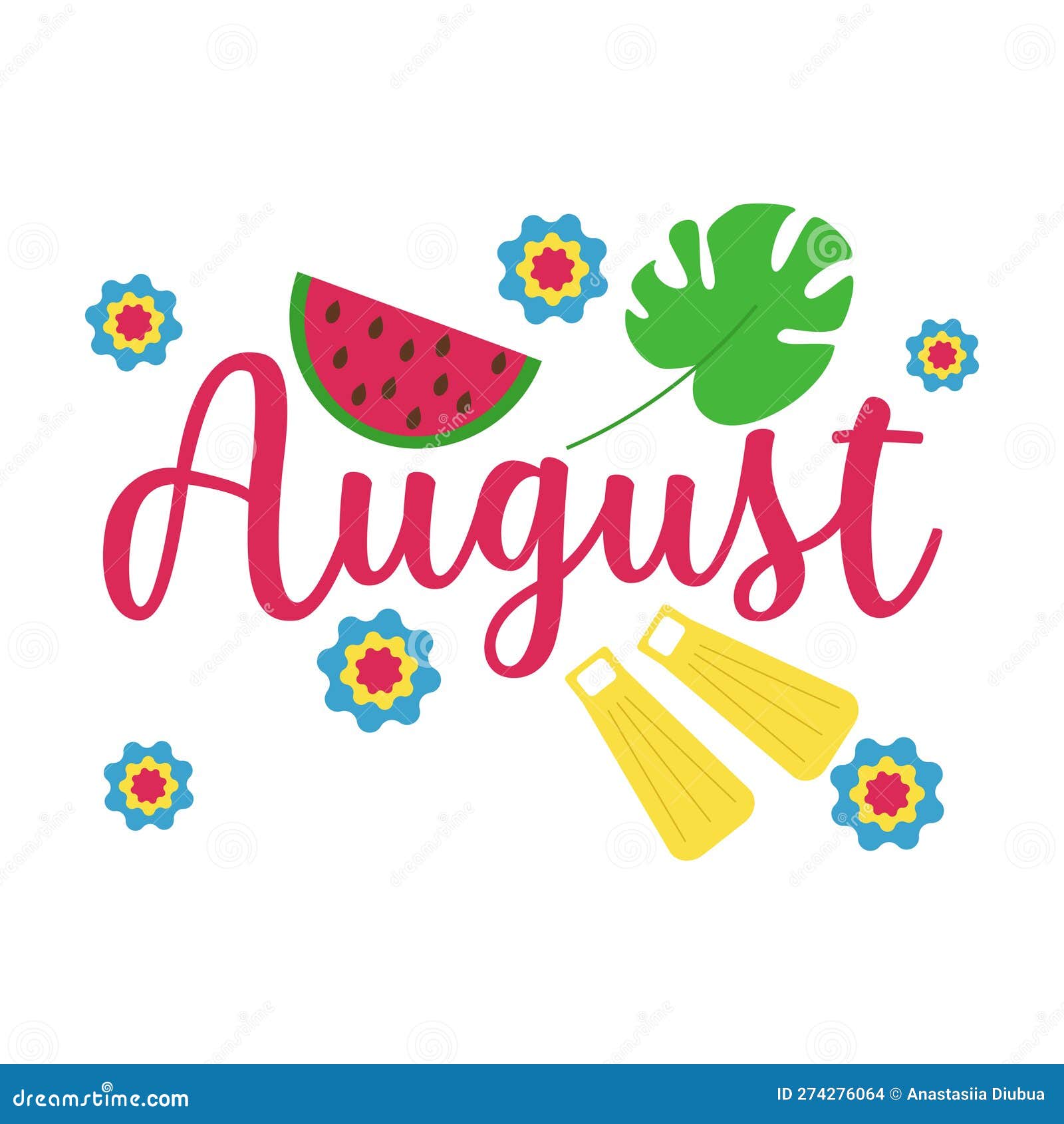 Month August Lettering with Elements. Stock Vector - Illustration of ...