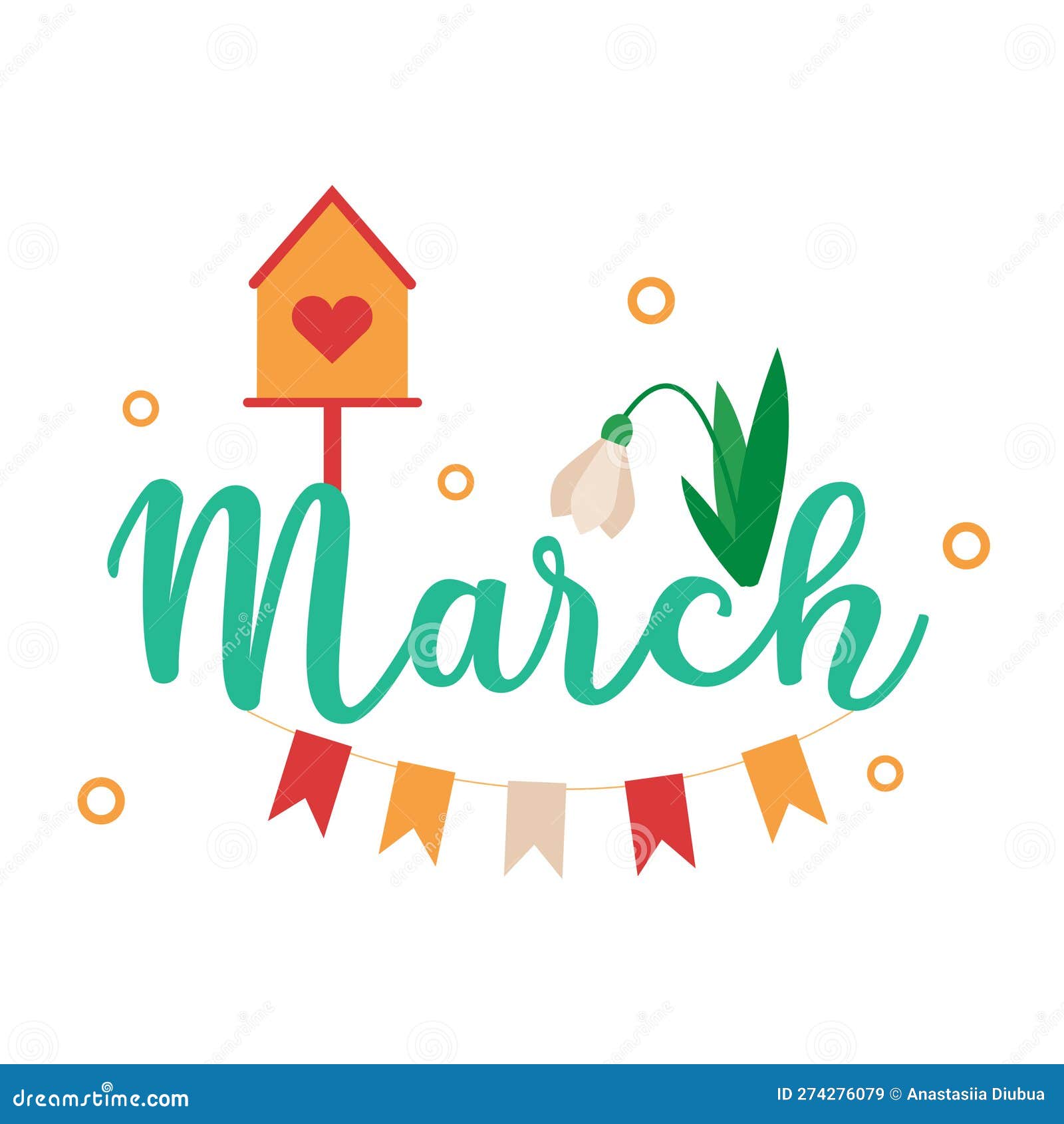 Month of March Lettering with Elements. Stock Vector - Illustration of ...
