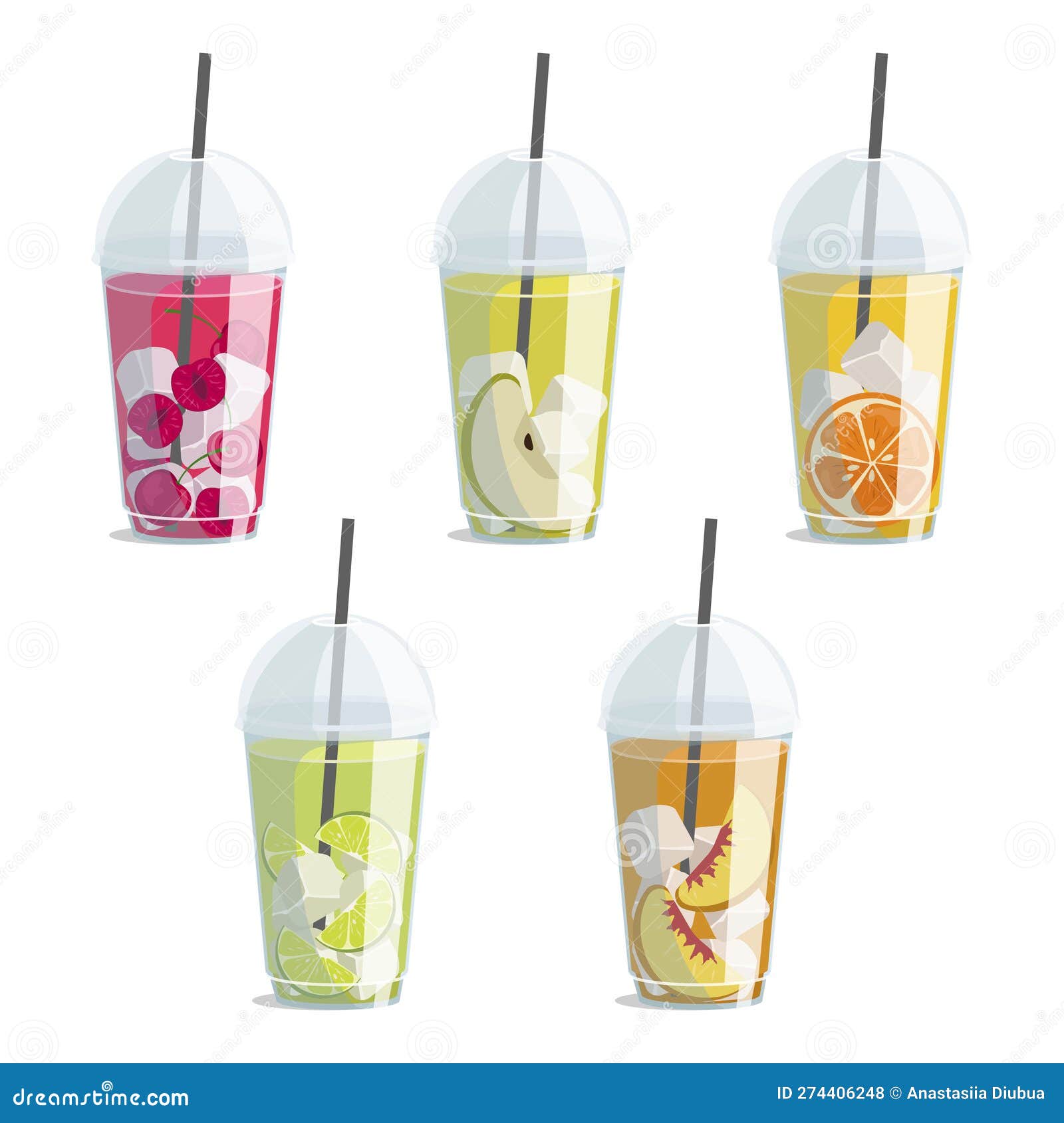 Set of Glasses with Various Fruit and Berry Juices or Cocktails with ...