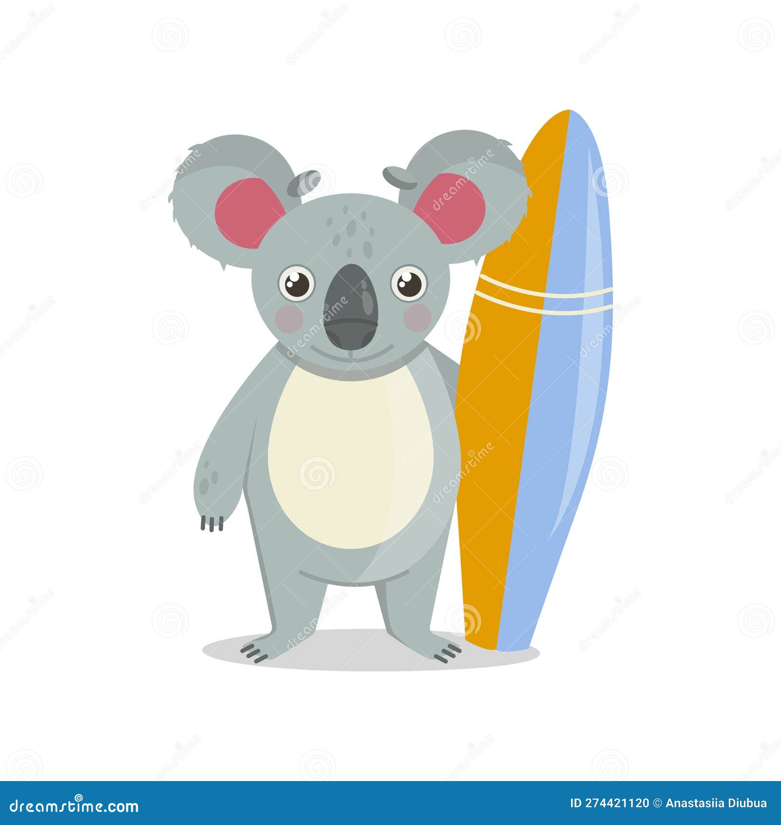 Koala Stands and Holds a Surfboard. Stock Vector - Illustration of ...