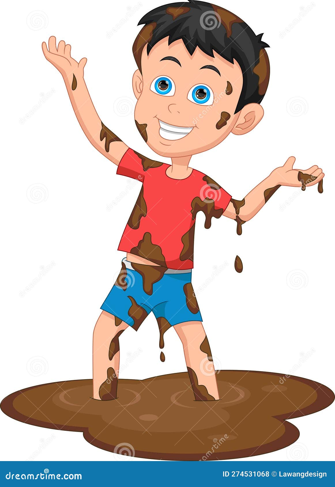 Happy boy playing mud stock vector. Illustration of children - 274531068
