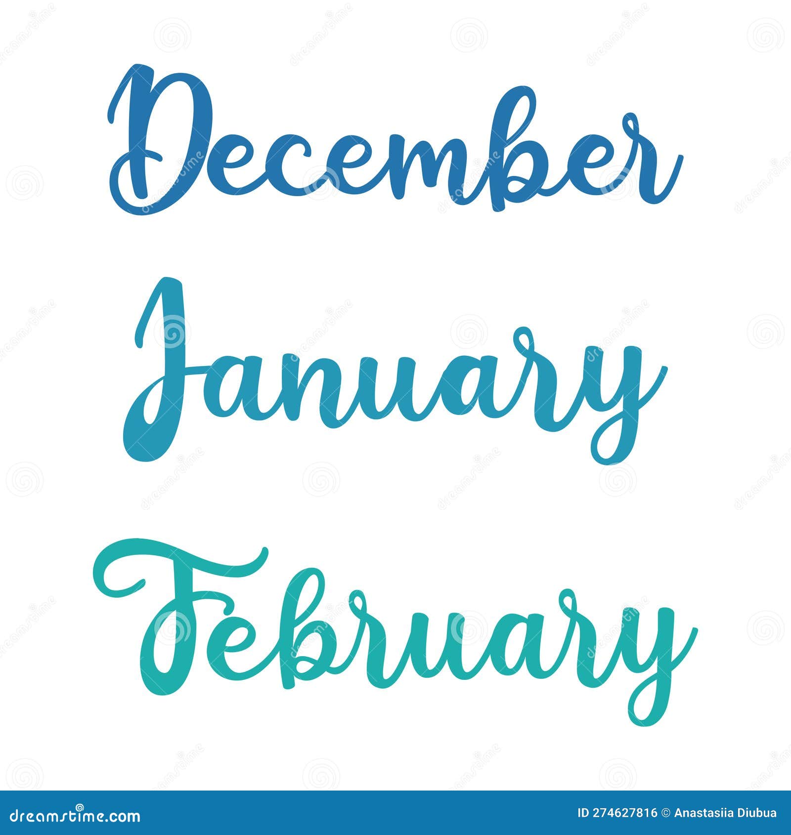 Lettering December, January and February. Stock Vector - Illustration ...