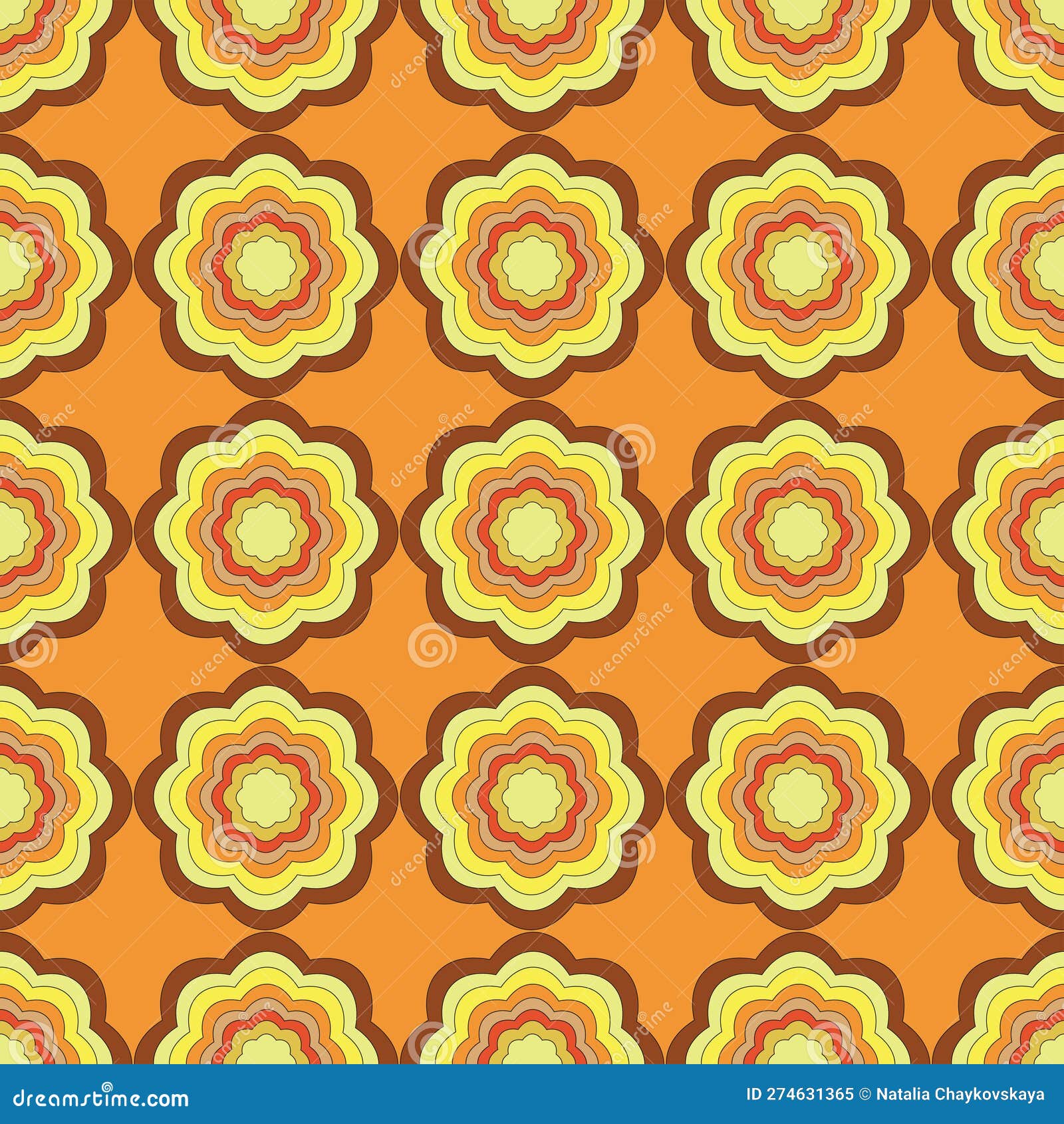Vector Retro Seamless Pattern of the 70s. Aesthetic Style of the 60s ...