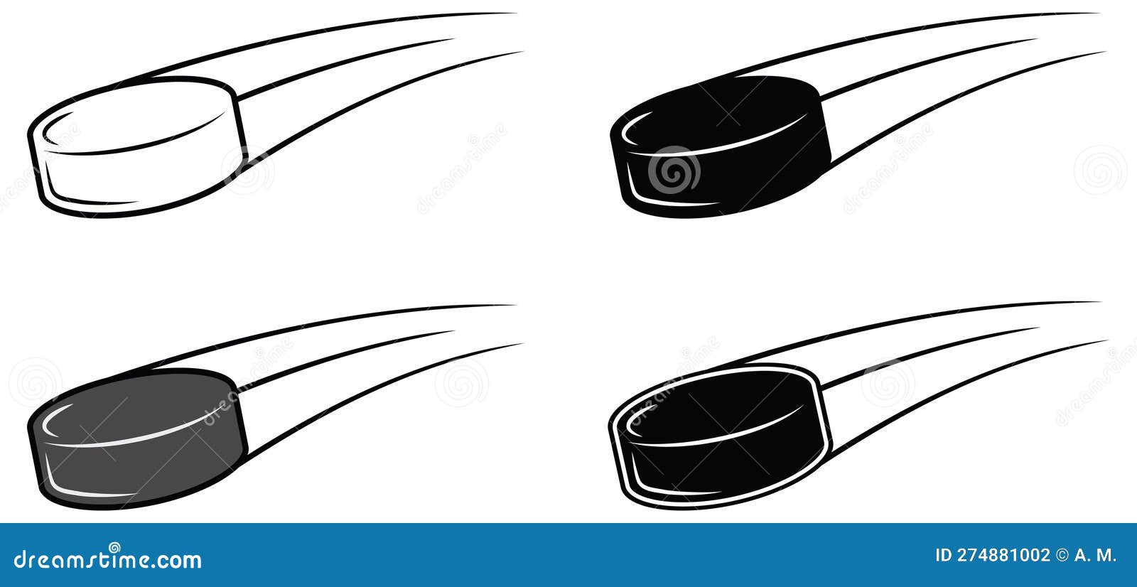 Hockey Puck In Motion Clipart Set - Outline, Silhouette And Color ...