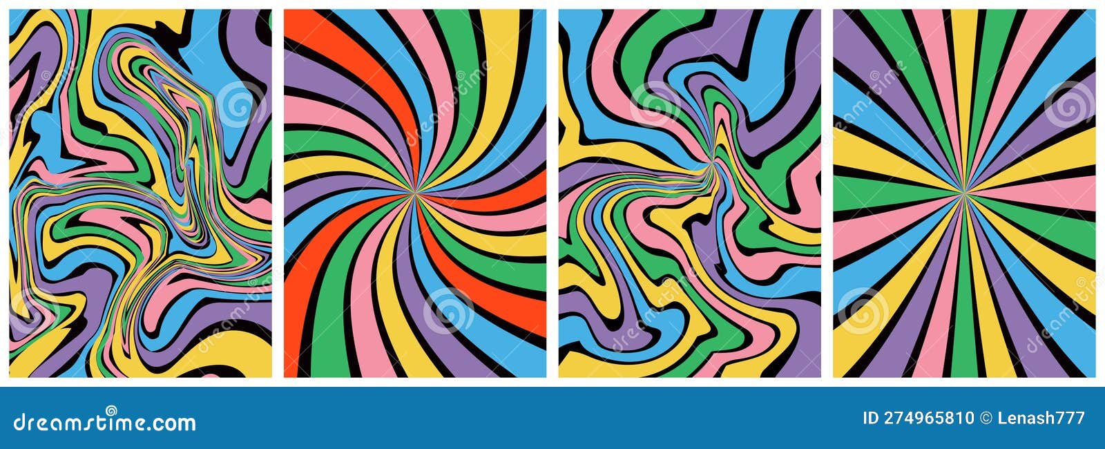 Groovy Rainbow Backgrounds. Set of Colorful Abstract Backgrounds Stock ...