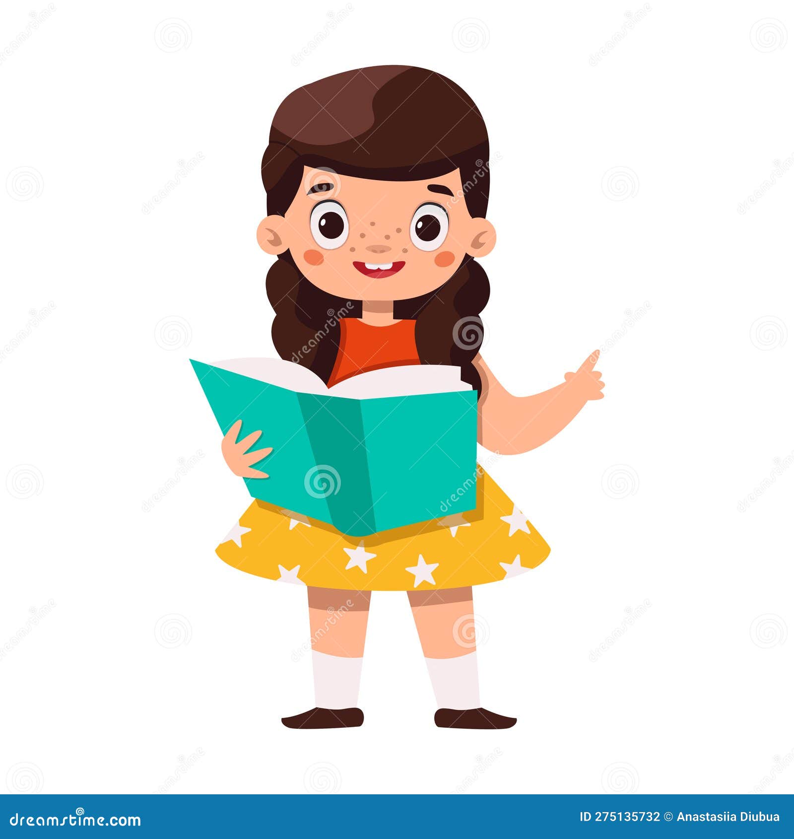 Children S Hobbies. Girl with Encyclopedia or Big Book Stock Vector ...