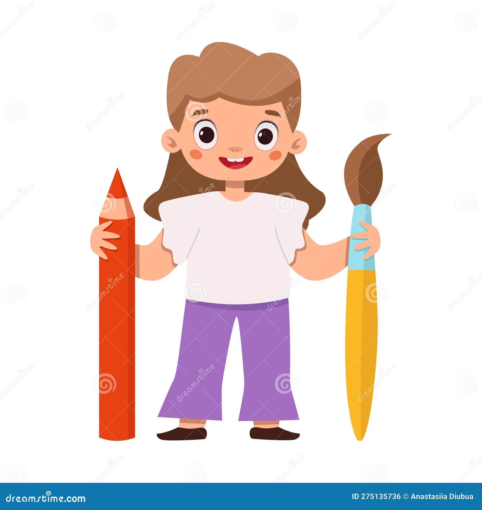 Children S Hobbies. Girl with a Brush for Drawing and a Pencil Stock ...