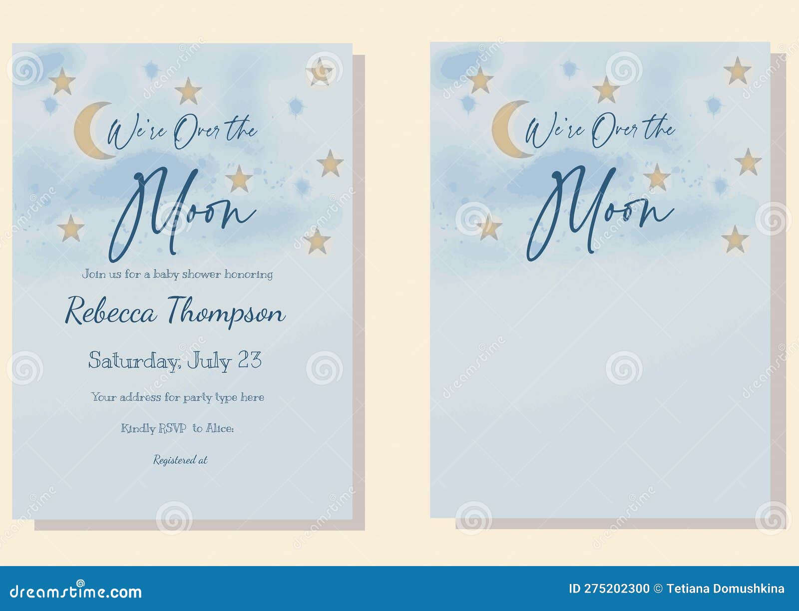We are Over the Moon Calligraphy Blue Baby Shower Invitation Template ...