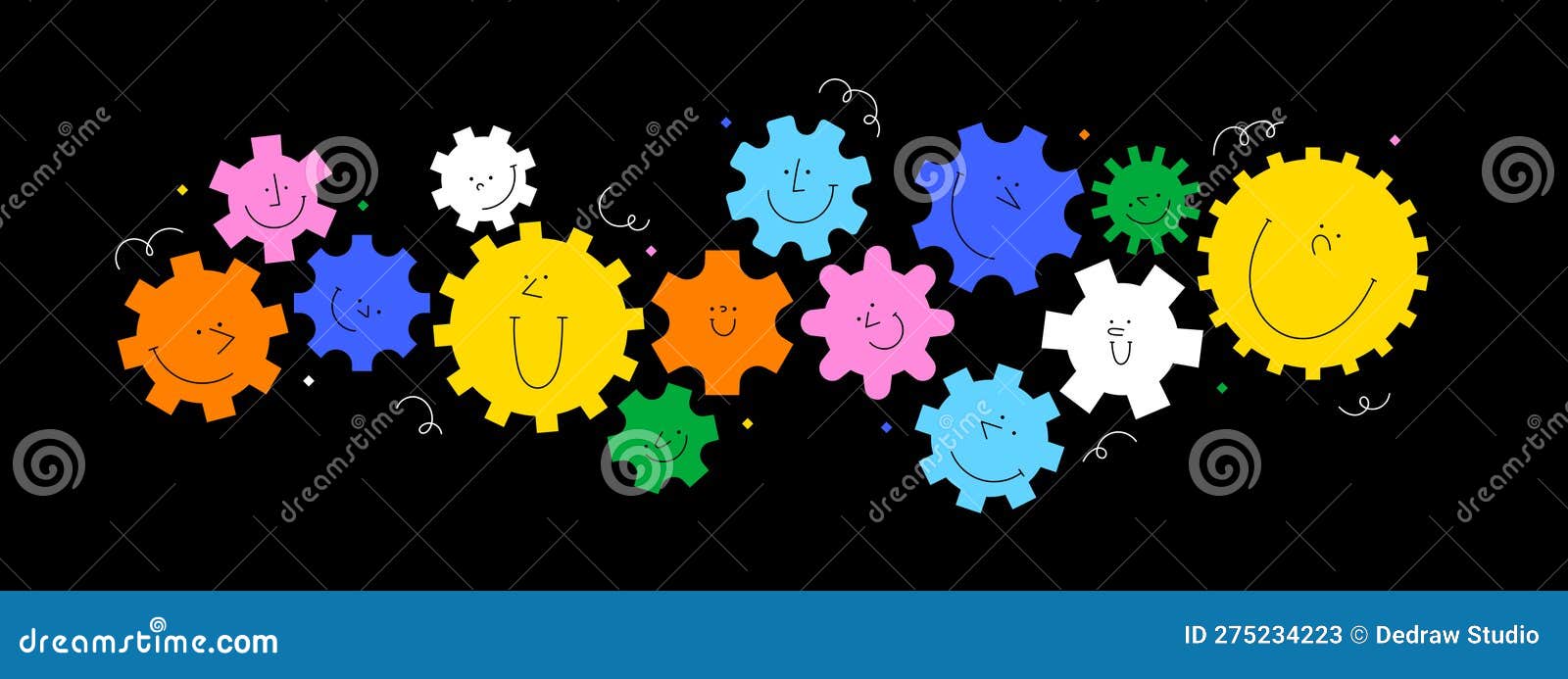 Diverse Colorful Cog Wheel Character Illustration Set Stock Vector ...