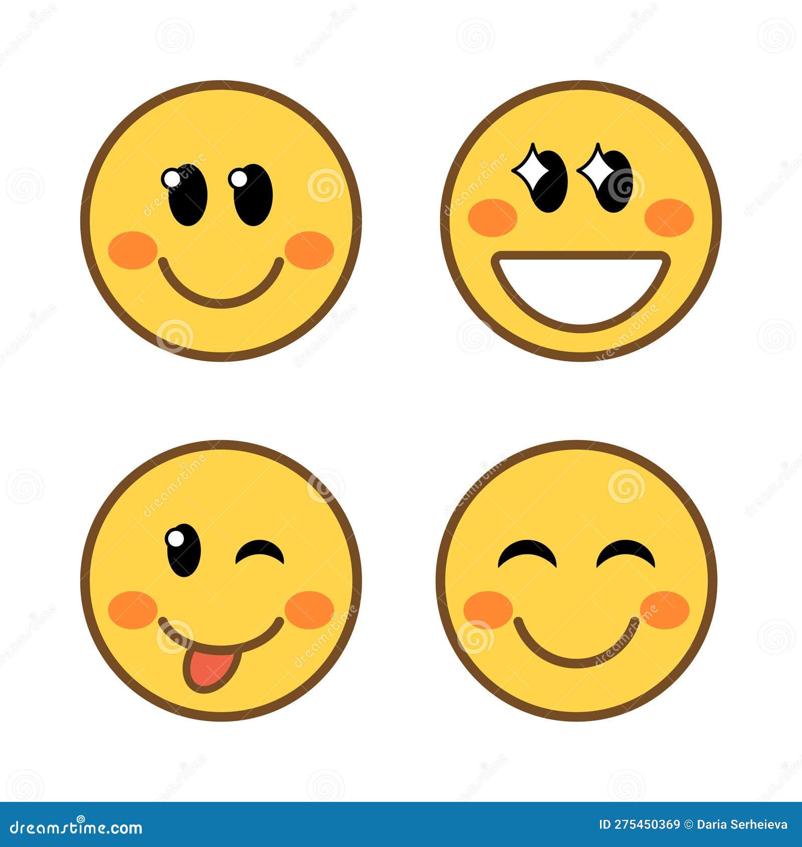 Funny Emoticons, Happy Faces in Retro Style Stock Vector - Illustration ...