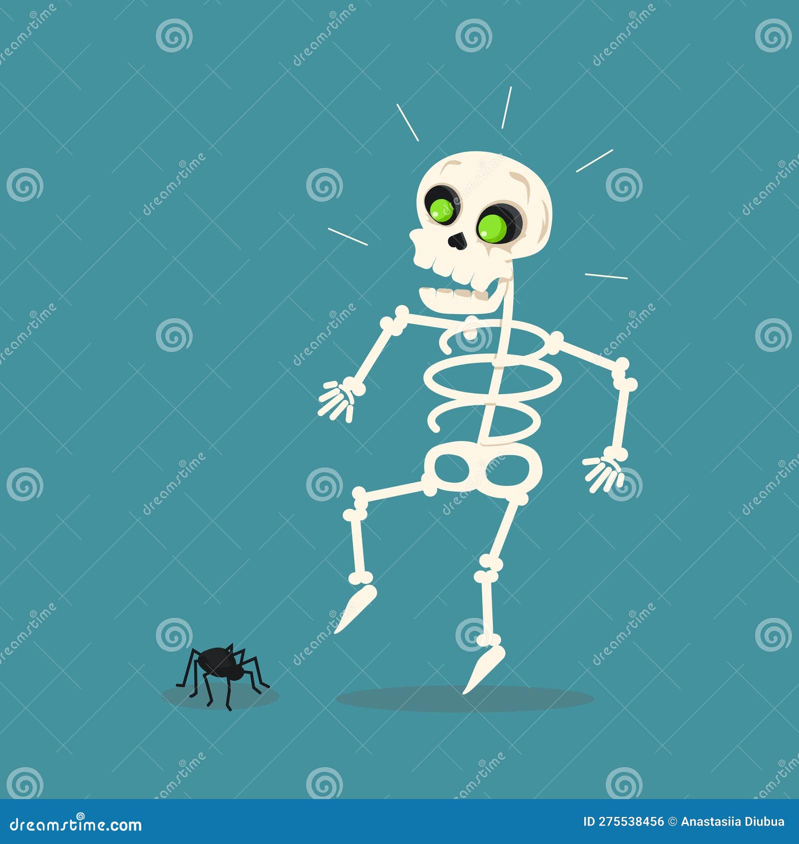 Cute Skeleton Scared of Little Spider. from the Collection Stock Vector ...
