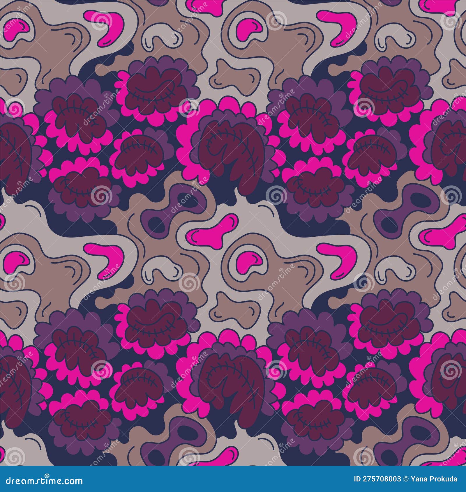 Abstract Unique Colorful Pattern with Hand Drawn Flowers Stock ...