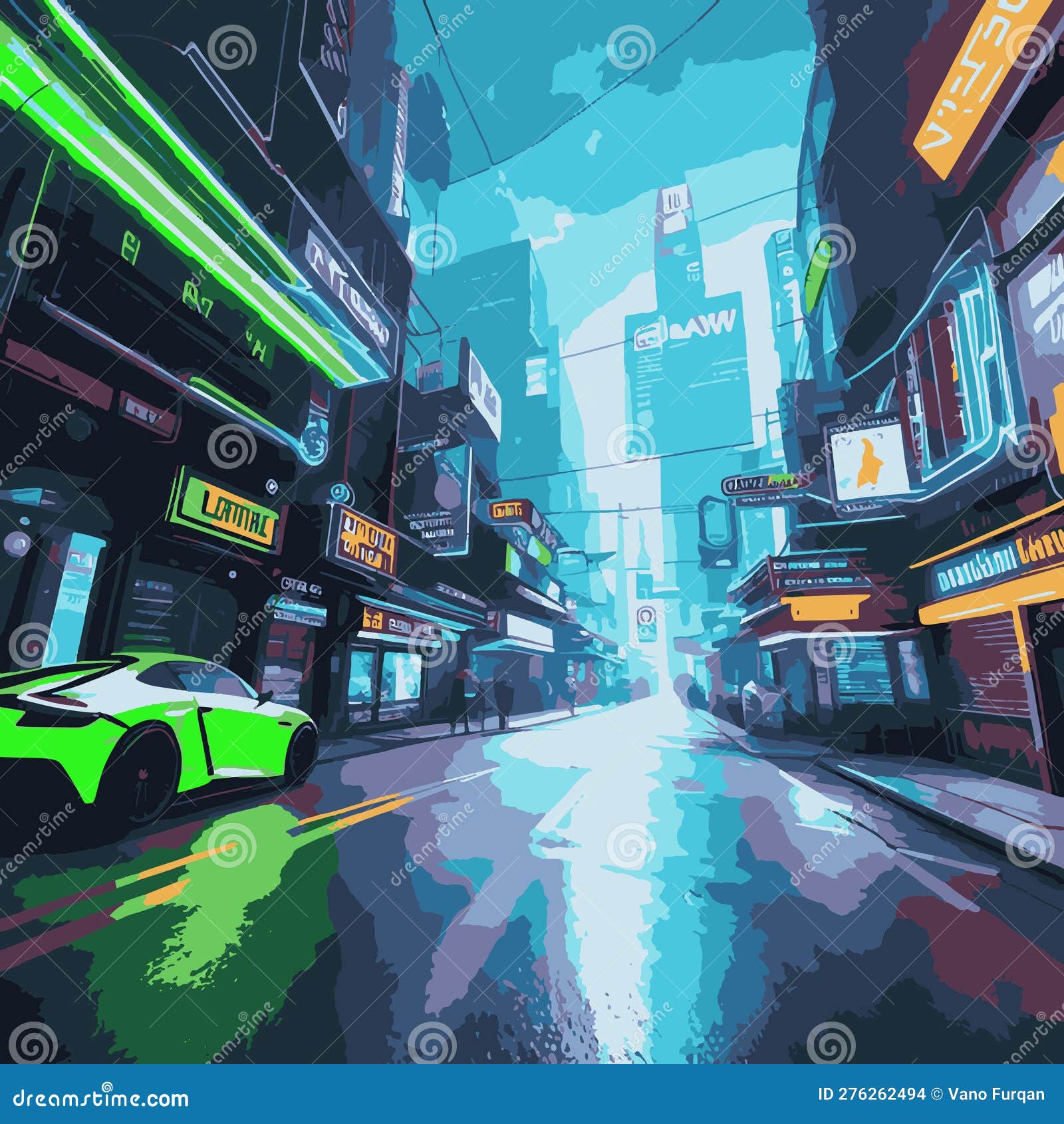 Futuristic 3D Surreal Photorealistic Neon-lit Gaming Scene Illustration ...