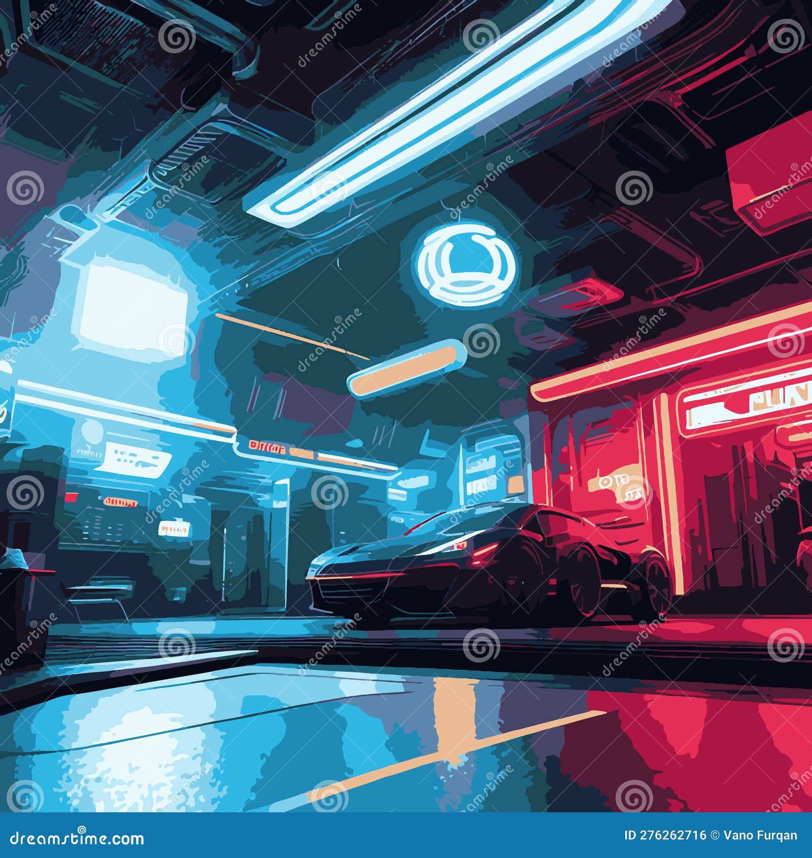Futuristic Neon-lit Gaming Garage Scene 3D Photorealistic Surreal ...