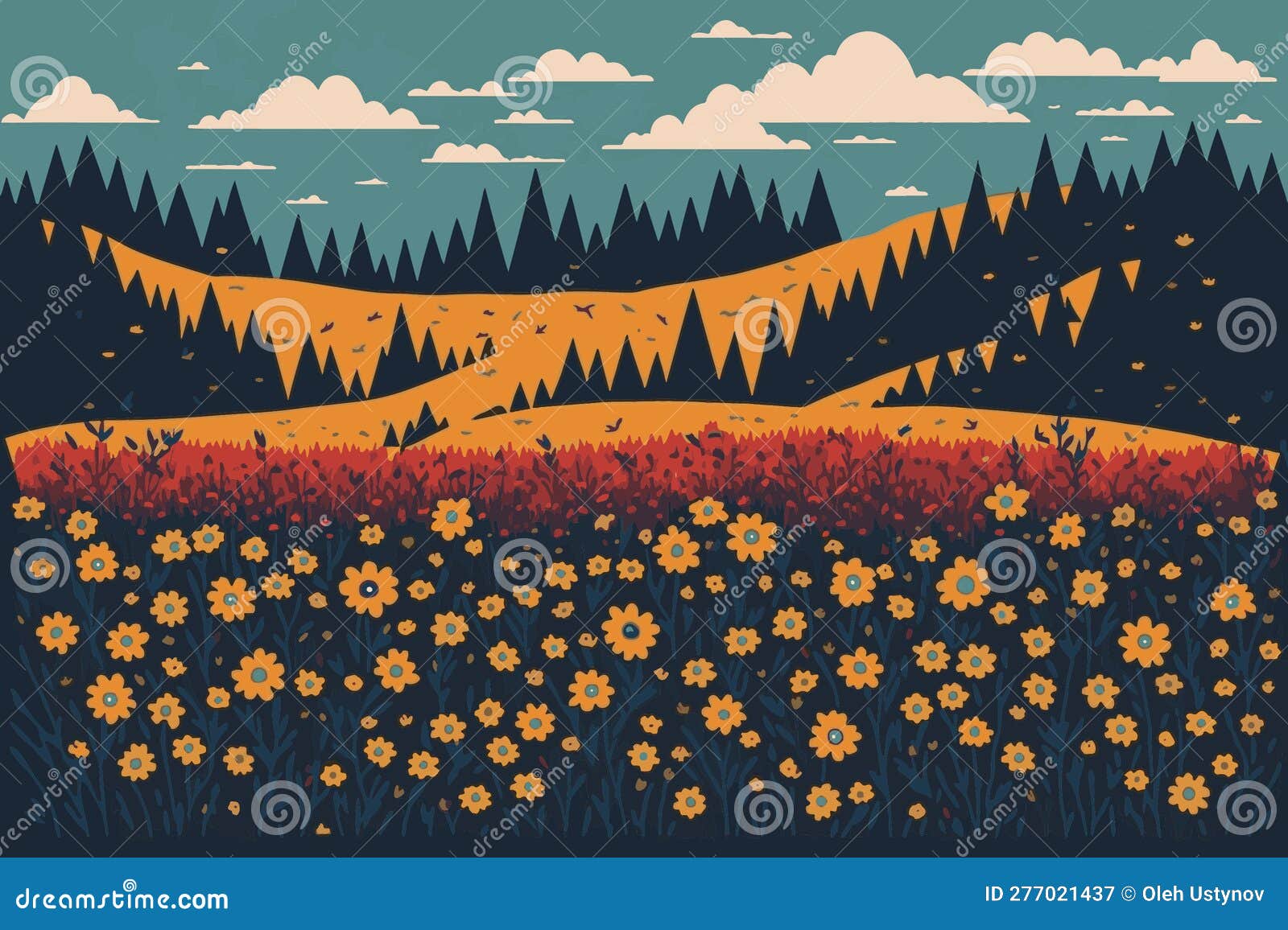 Flower Field, Painted Flowers, Flower Field Vector Stock Vector ...