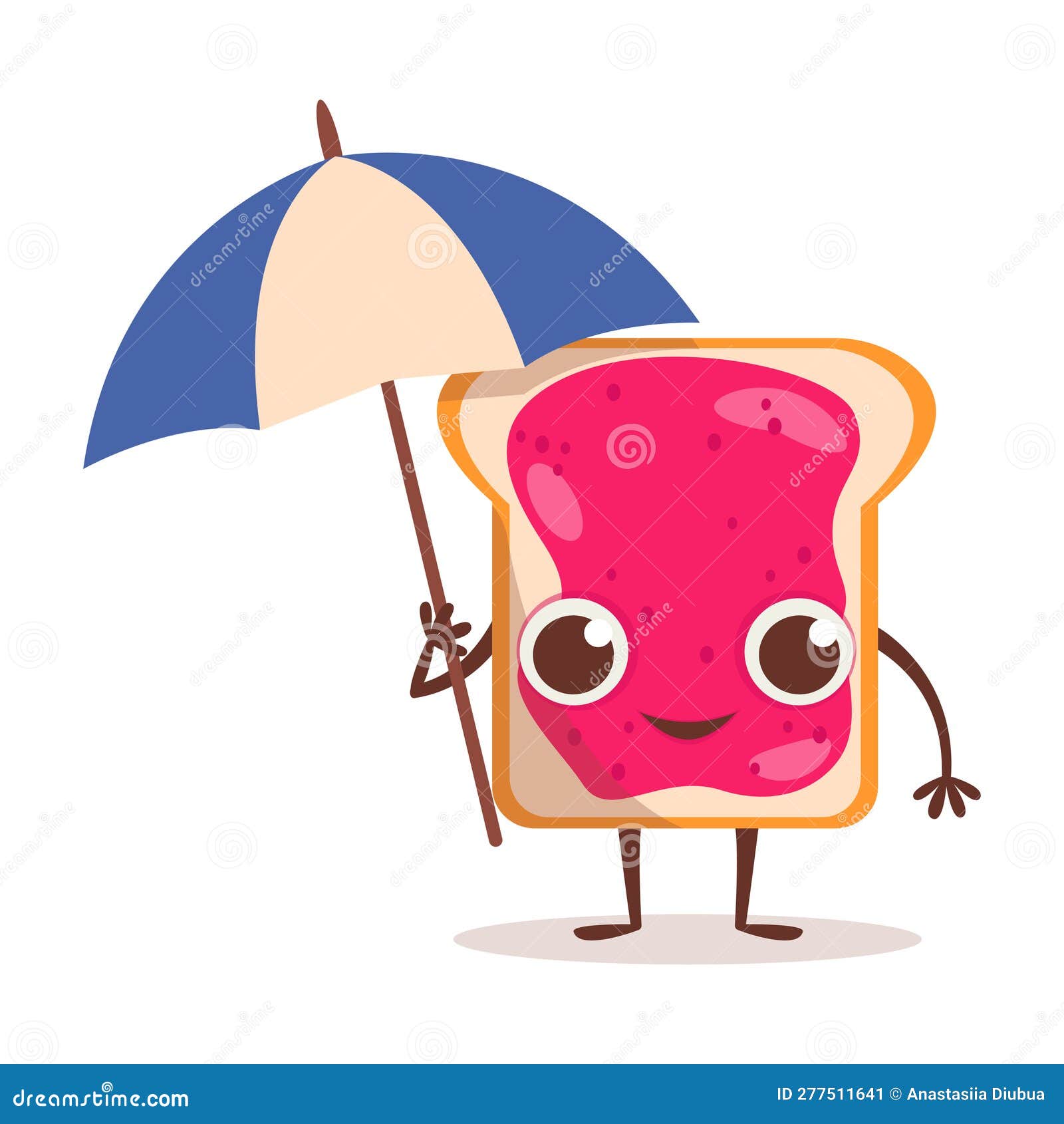 Cute Dessert Character. Jam Toast Holding a Sun Umbrella. Summer Time ...