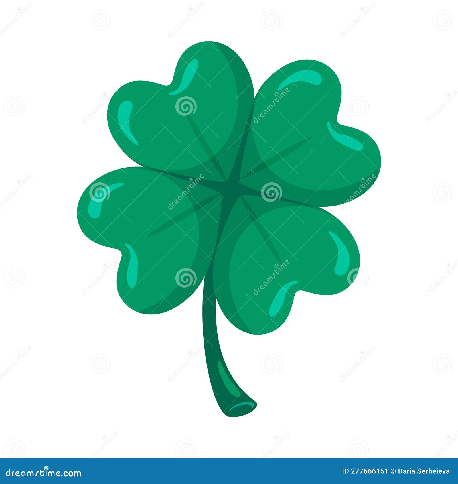 Four-leaf Green Clover Isolated on White Background in Cartoon Style ...