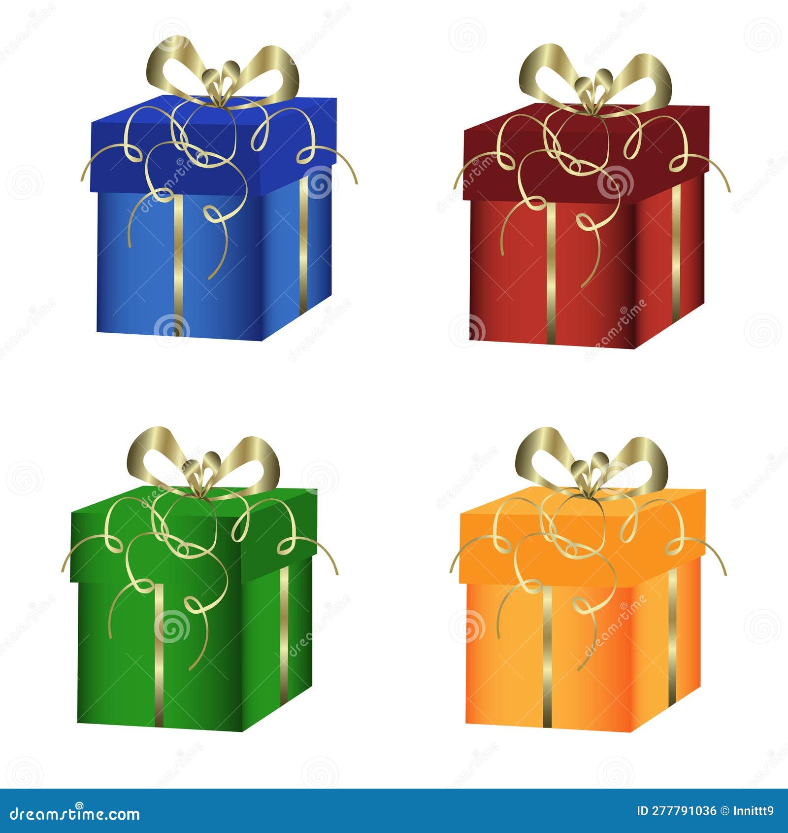 Decorative Gift Boxes in Green, Red, Yellow, Blue. Holiday Gift ...