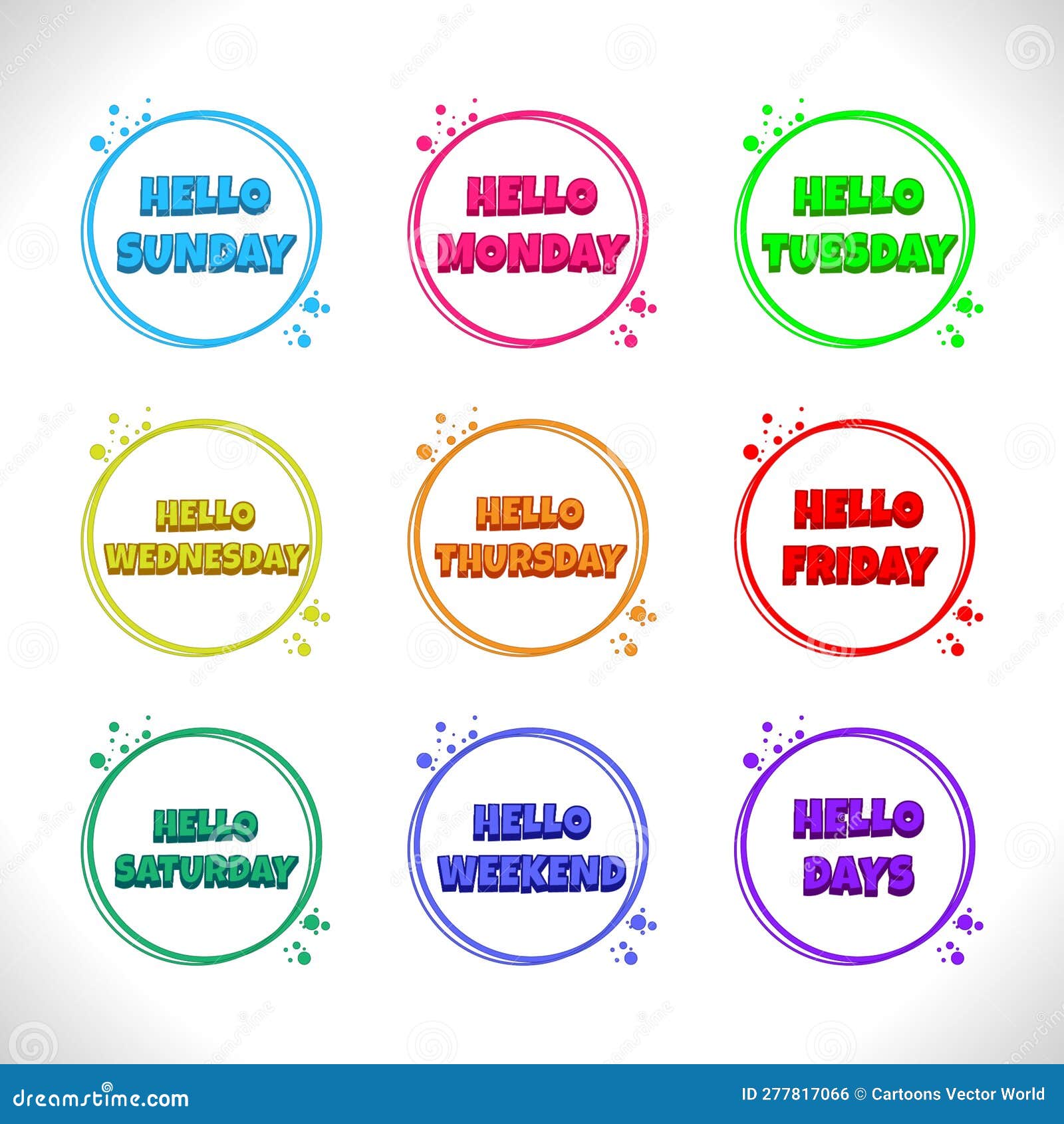 Vector Illustration of Colorful Hello Week Days Text in a Circle, Icon ...