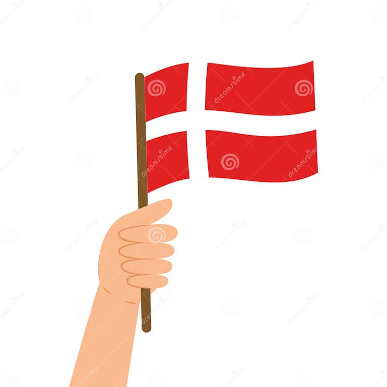 Hand Holding a Flag of Denmark. Vector Illustration of Danish Flag ...