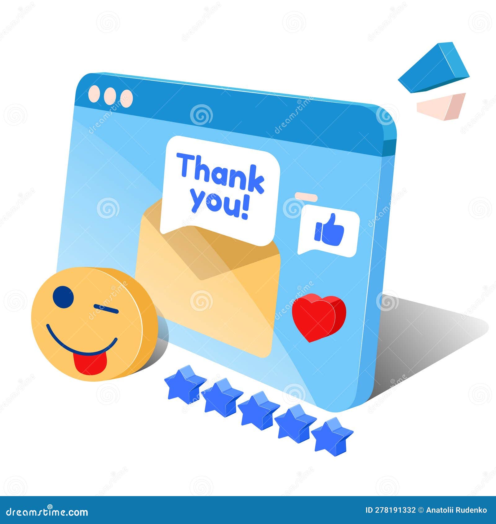 Message.Thank You. 3d Model of a Computer Screen with an Open Message ...