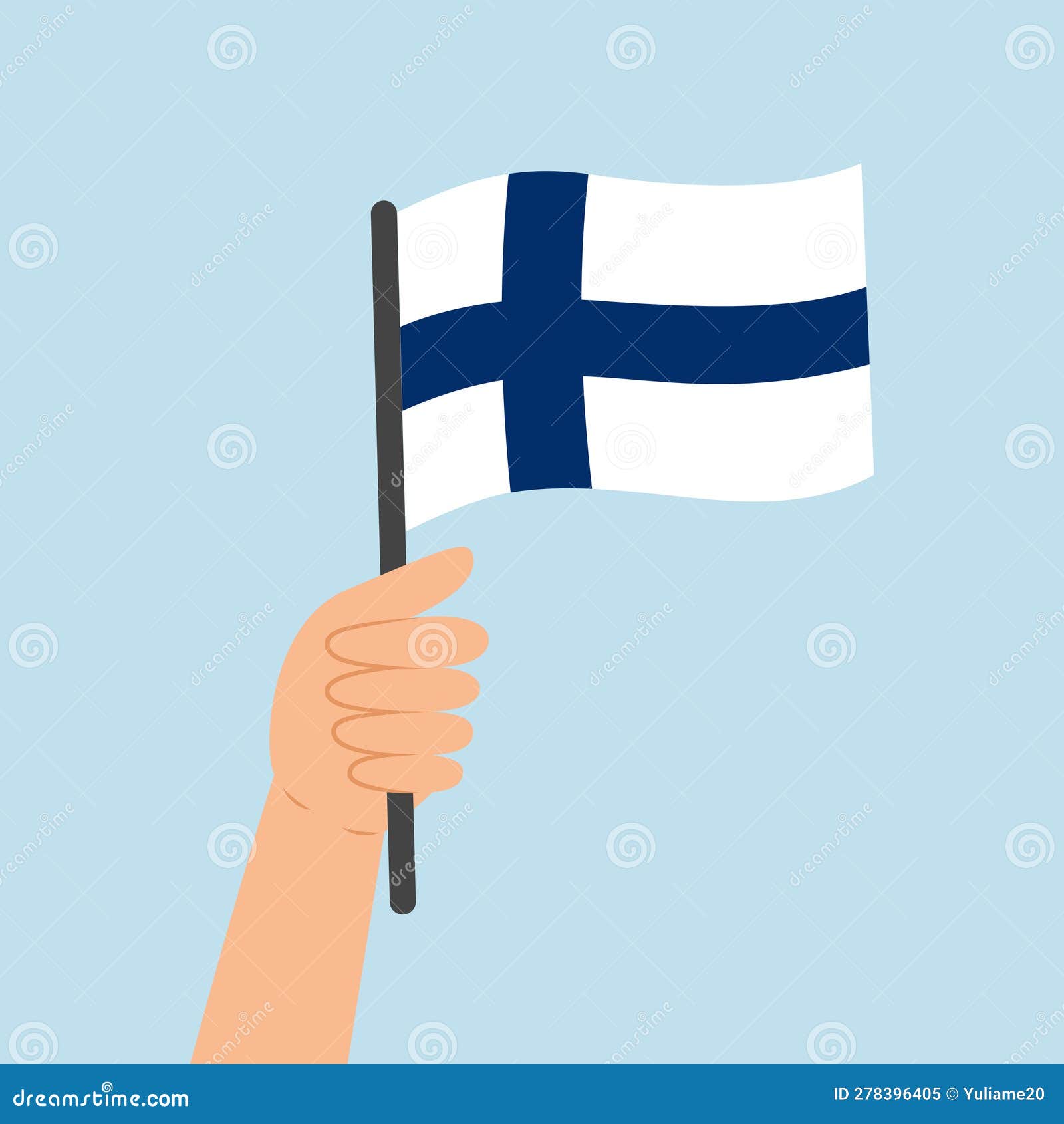 Hand Holding a Flag of Finland. Vector Illustration of Finnish Flag in ...