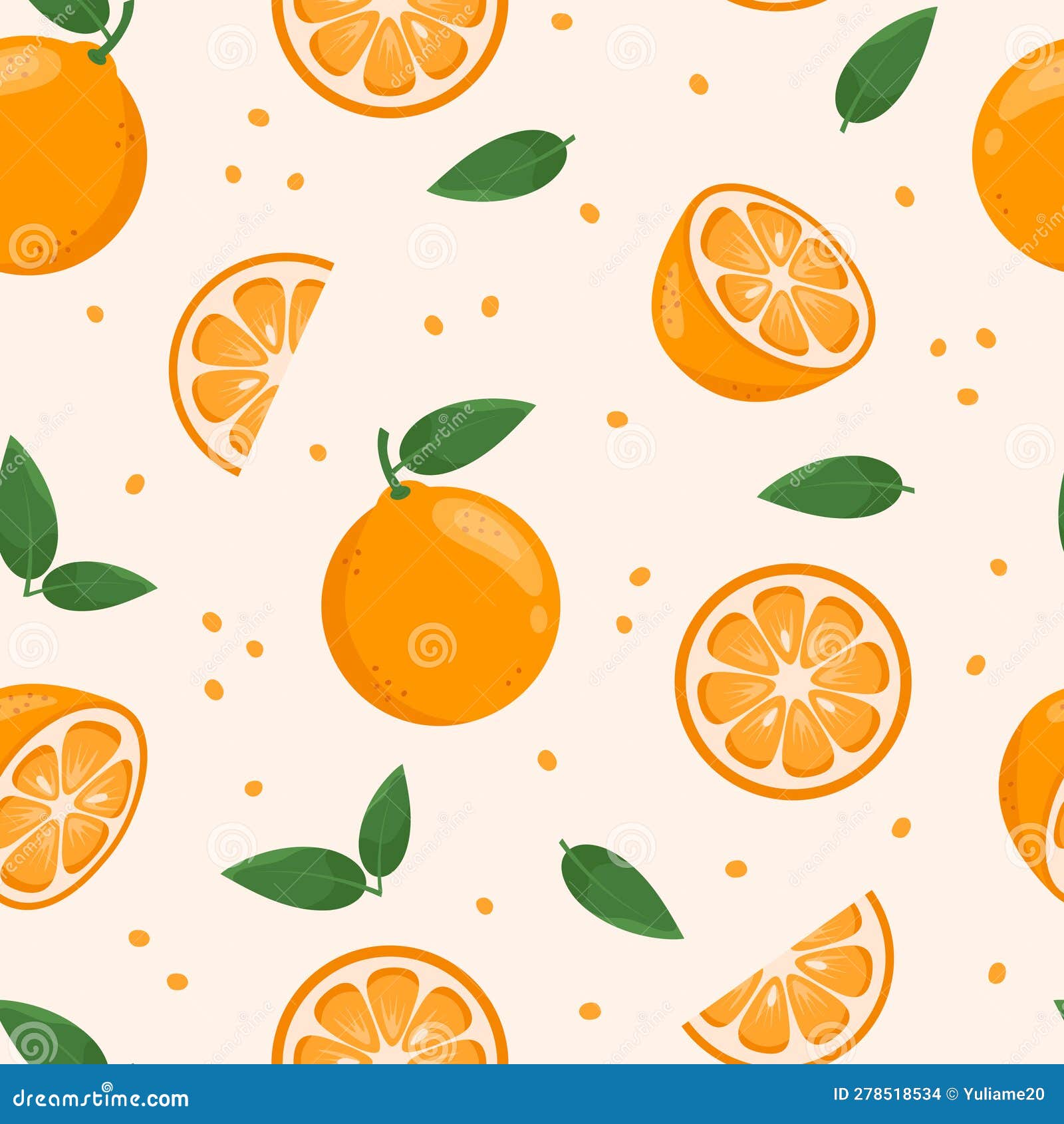 Orange Seamless Pattern. Whole, Half and Slices of Ripe Oranges with ...
