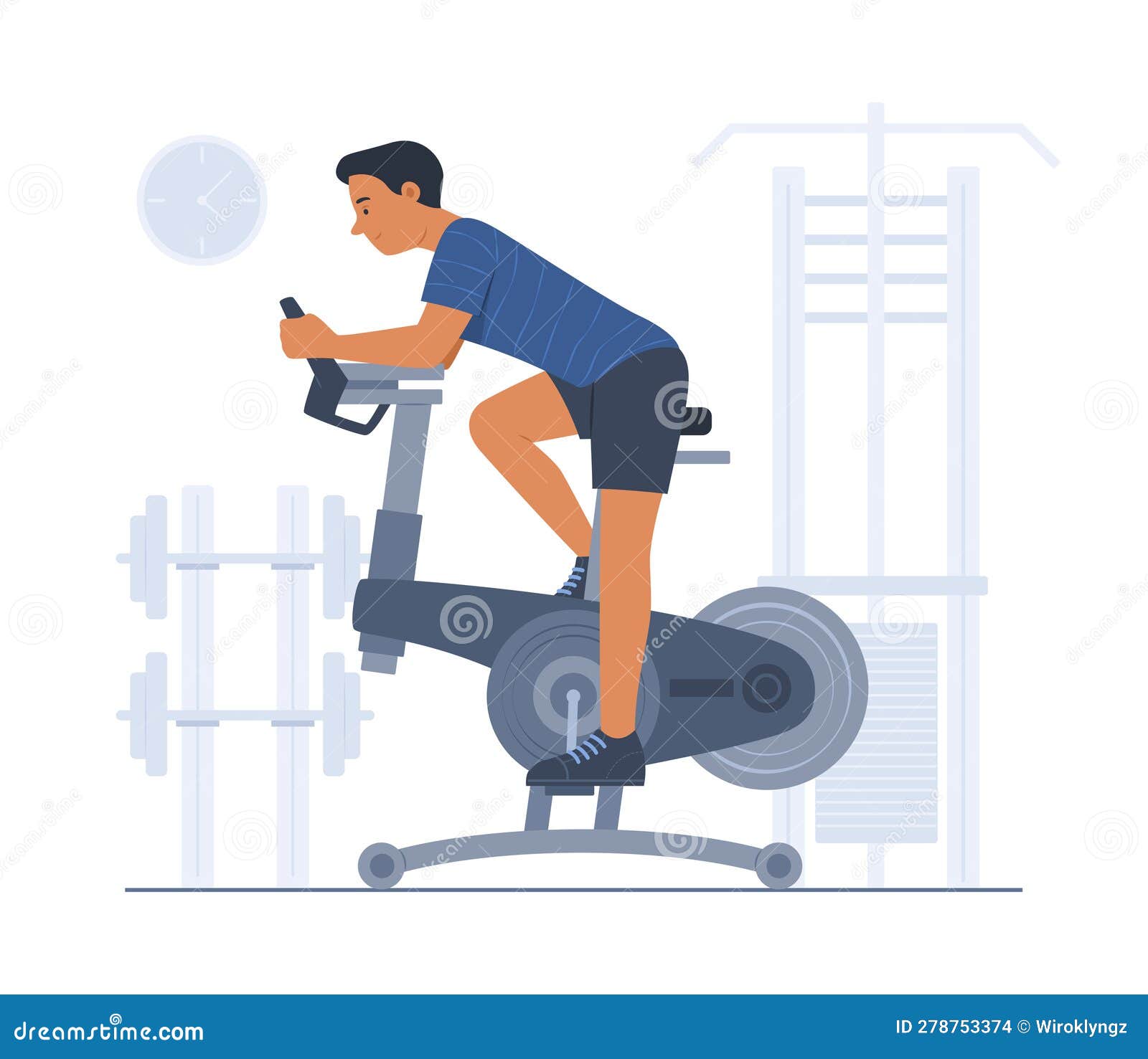 Man Exercise with Spinning Bike in Gym Stock Vector - Illustration of ...