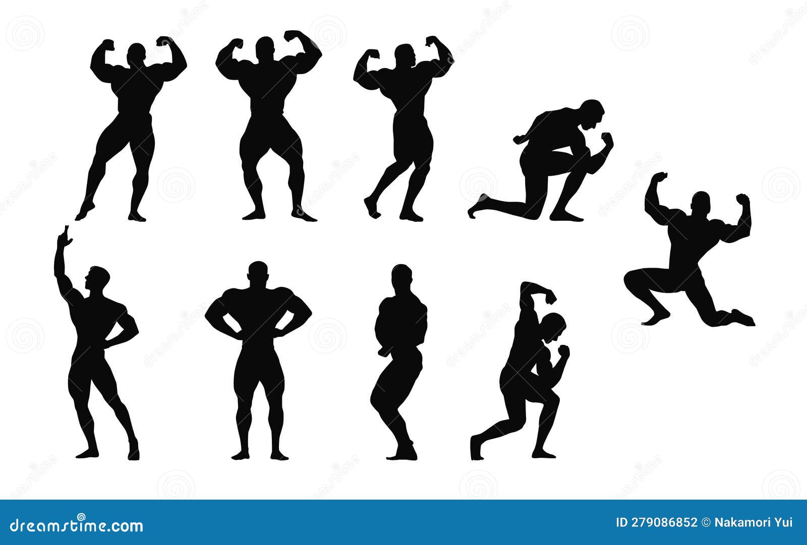 Set Bodybuilders Vector Silhouettes Posing Men. Muscle Man Stock Vector ...
