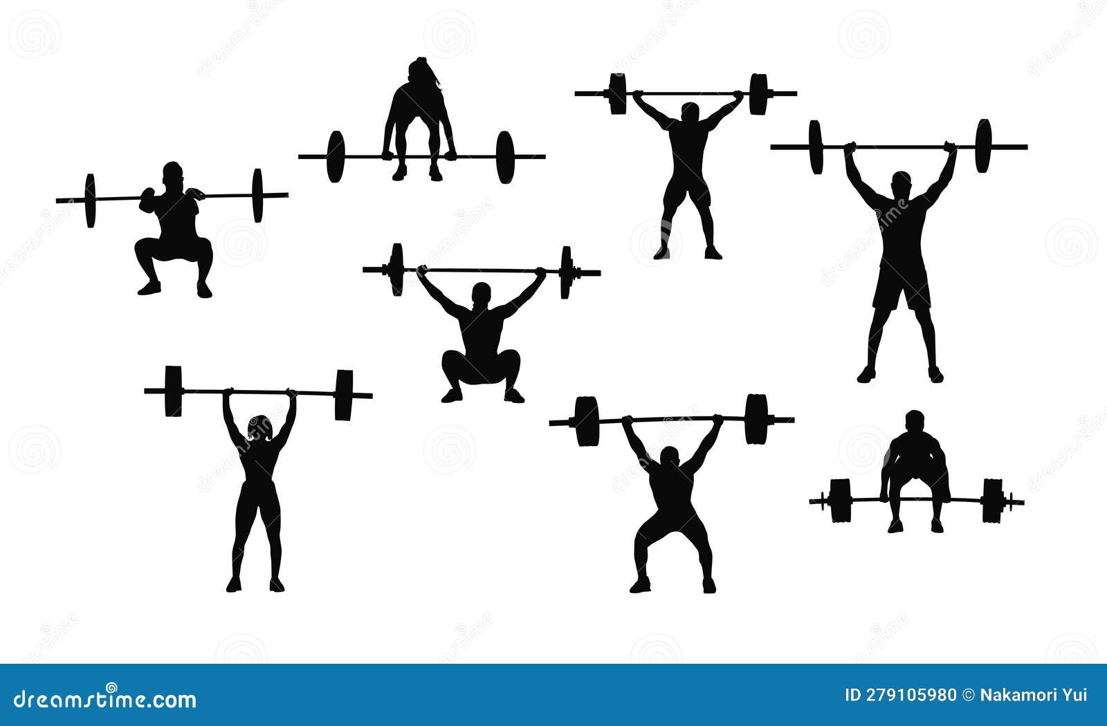 Weight Lifting, Man and Woman Lifting Barbells Stock Vector ...