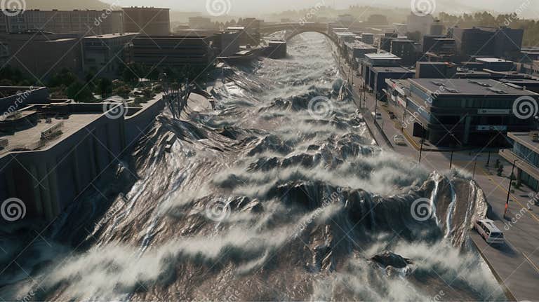 Massive Dam Breaks and Floods, Generative, Ai Stock Illustration ...