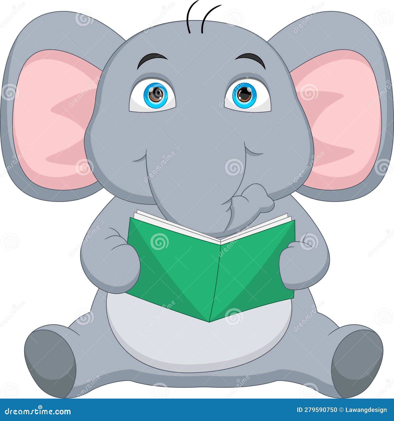 Cute Elephant Reading a Book Cartoon Stock Vector - Illustration of ...