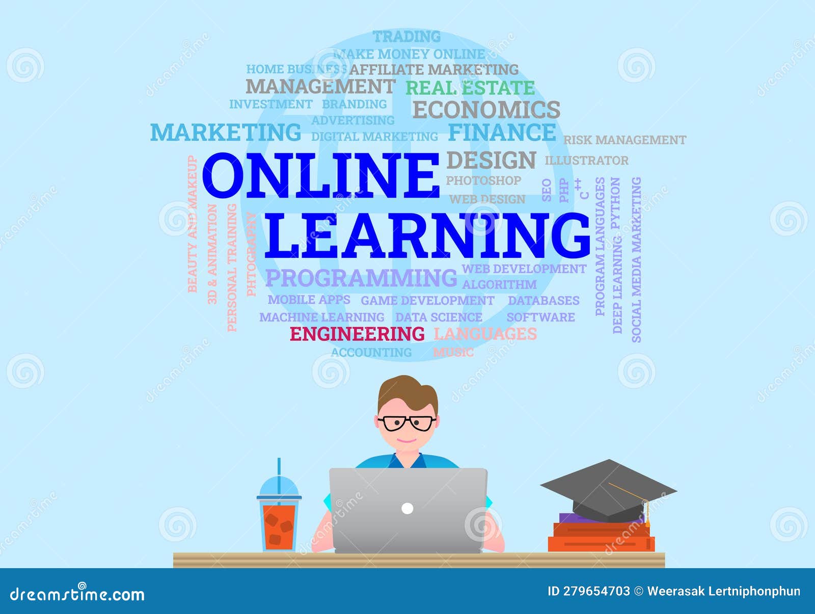Man with Laptop To Online Learning Program Stock Illustration ...