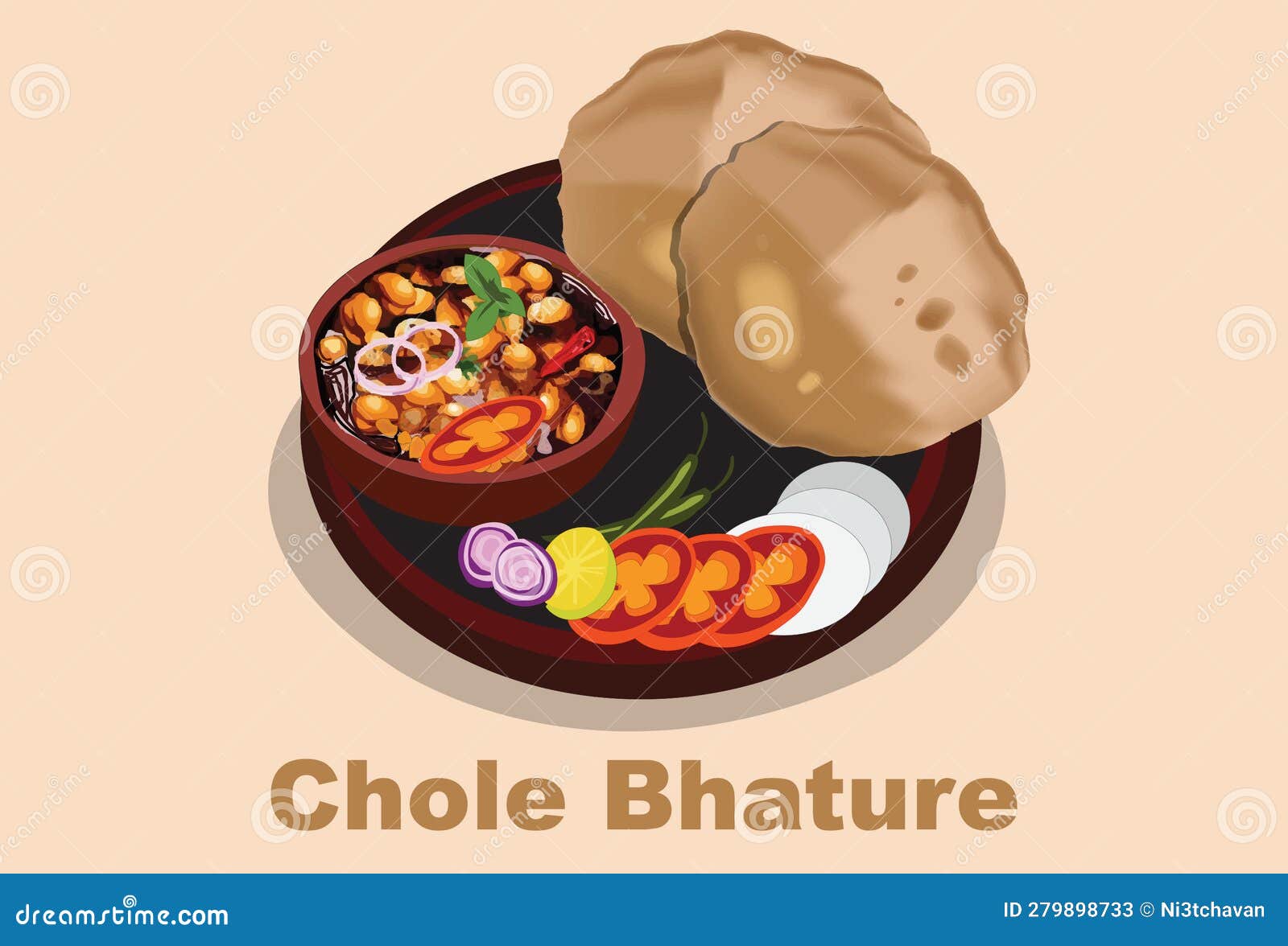 Chole Bhature Or Chick Pea Curry And Fried Puri. Cartoon Vector ...