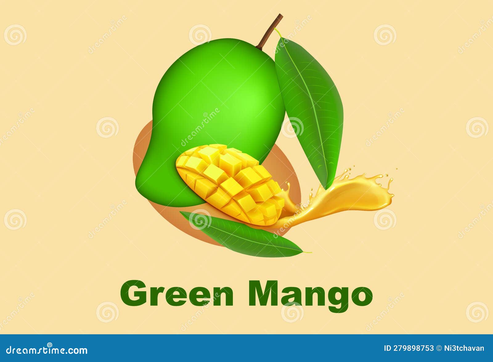 Fresh Green Mango with Chopped Green Mango Vector Illustration. Stock ...