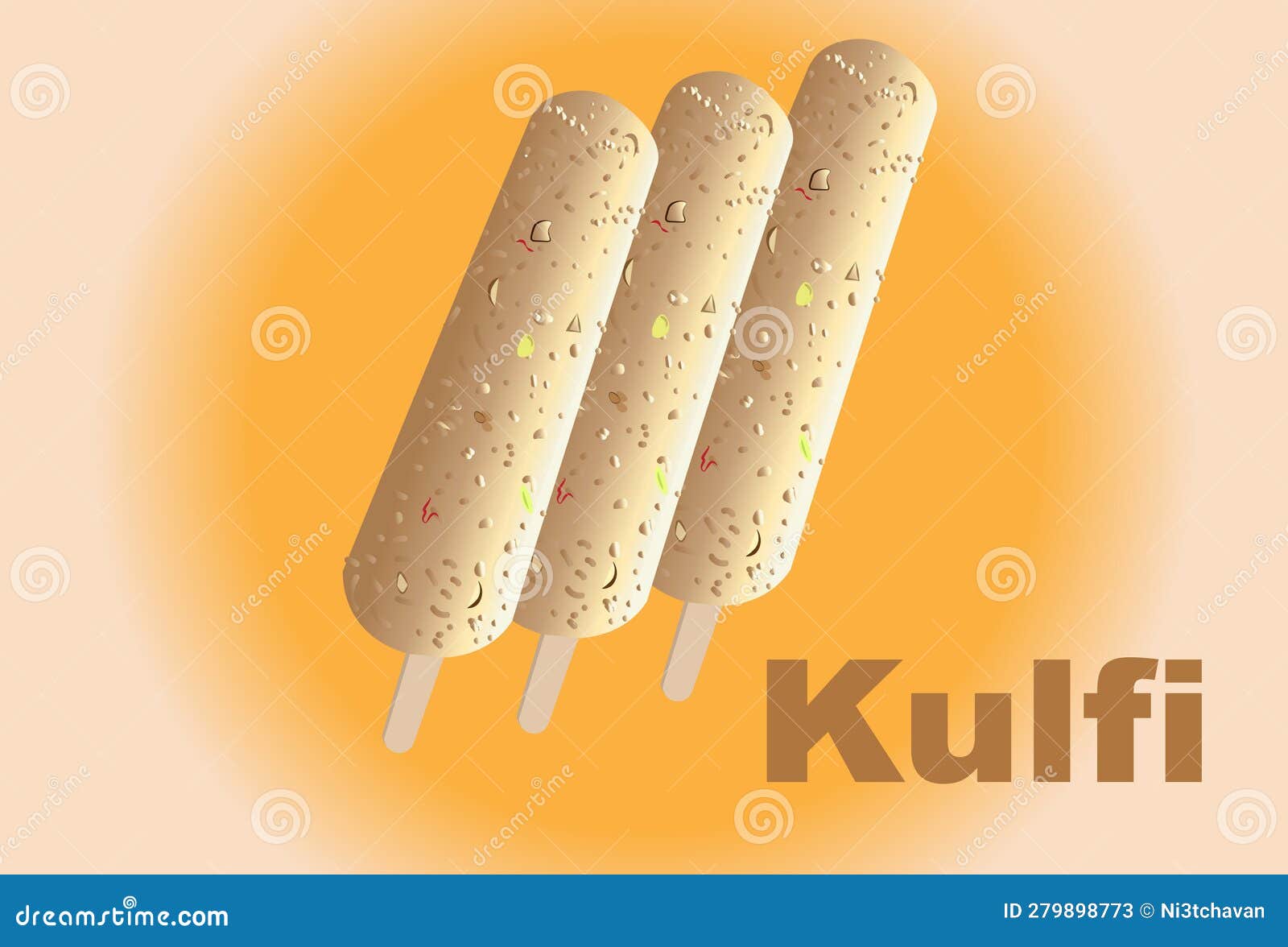 Indian Dish Kulfi. Frozen Milk Dessert. Vector Illustration. Stock ...