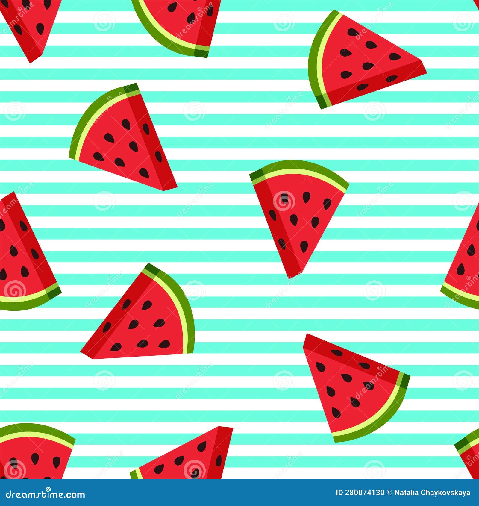 Seamless Pattern of Watermelon Slices on a Striped Background. Vector ...