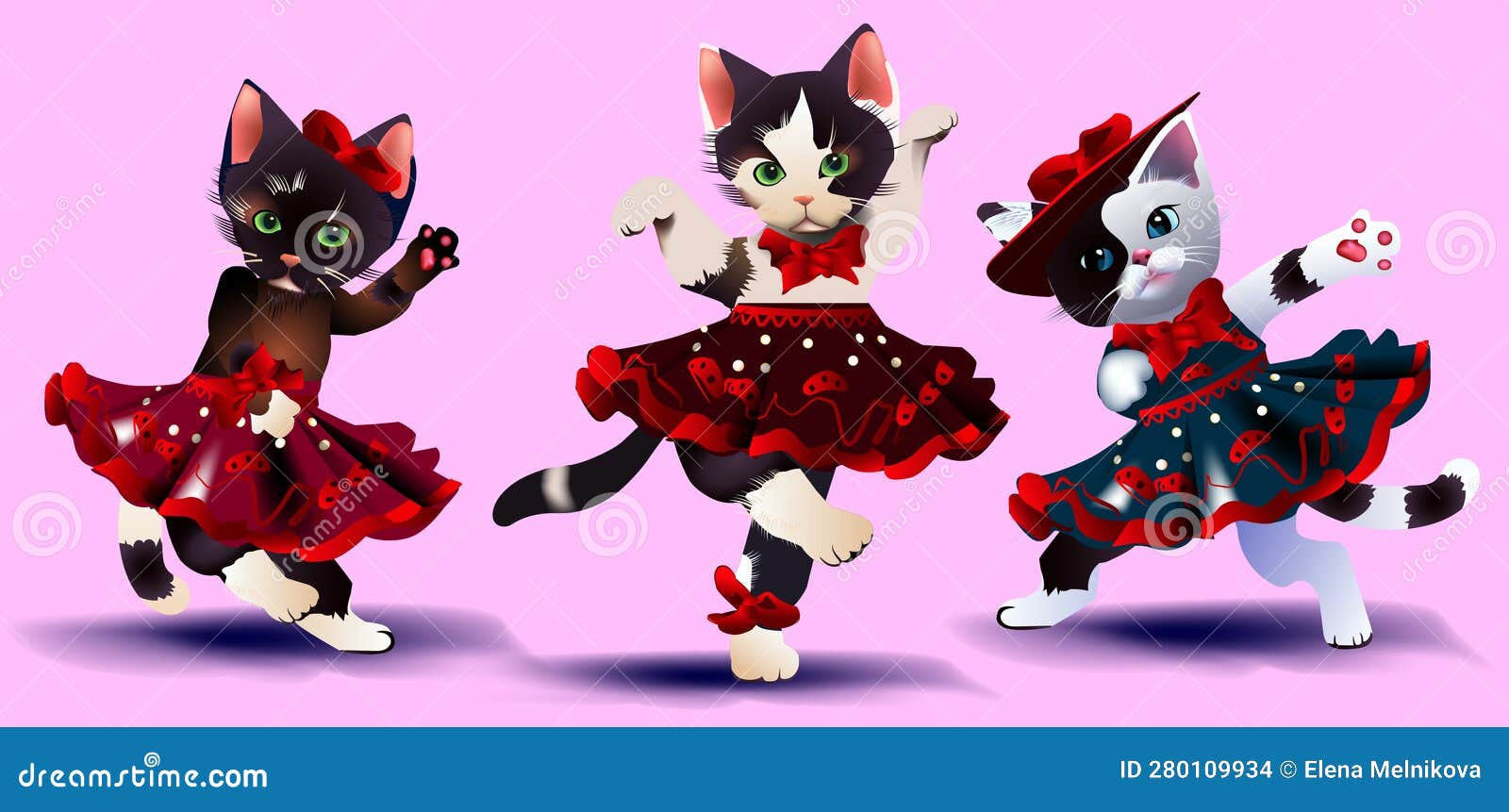 Set of Cute Dancing Kittens Stock Vector - Illustration of mammal ...