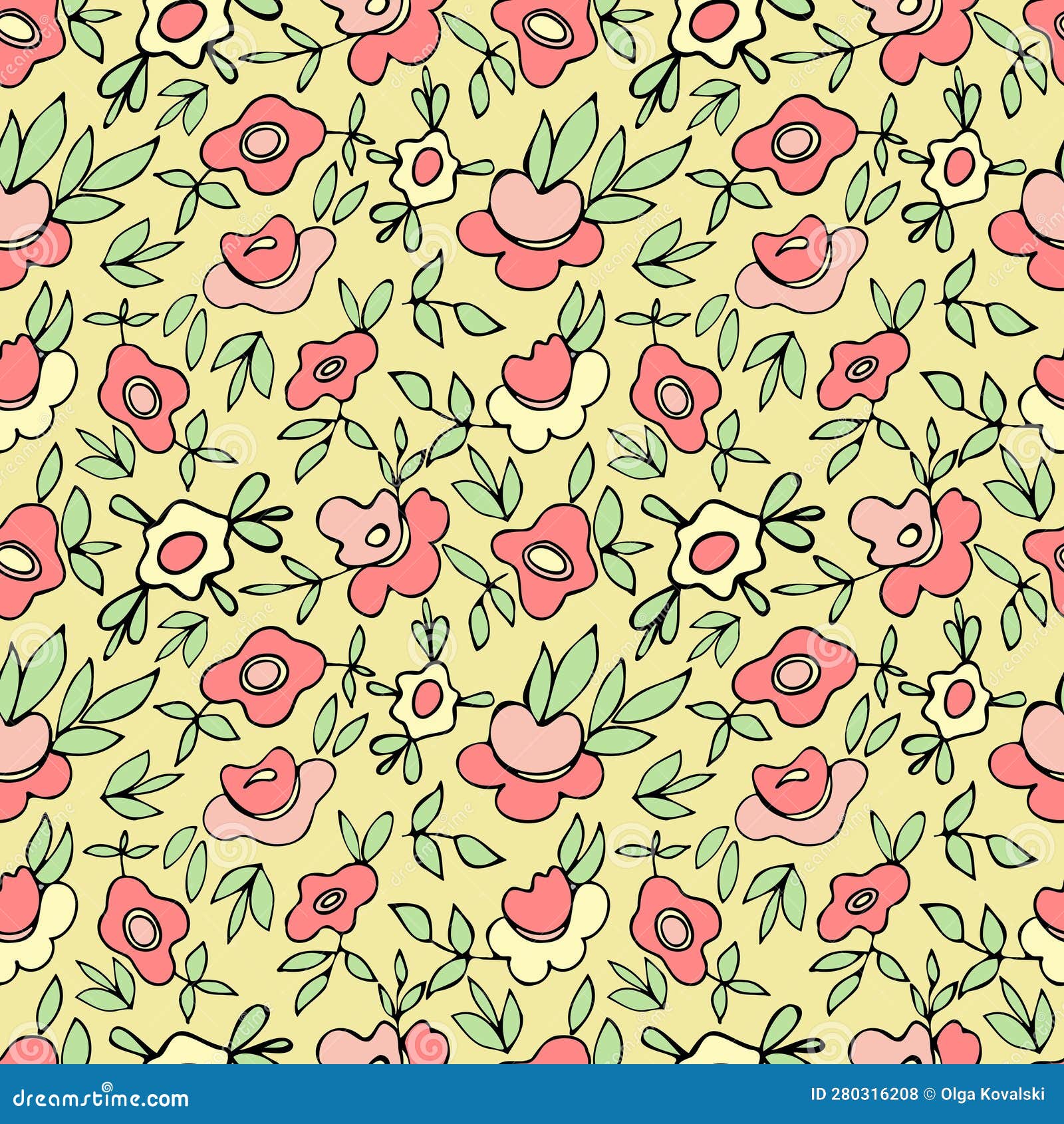 Pattern of Plant Elements and Flowers. Floral Repeating Image Stock ...