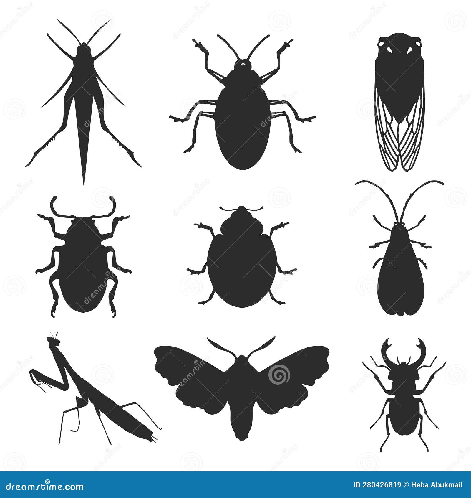 Set of insects silhouettes stock illustration. Illustration of ...