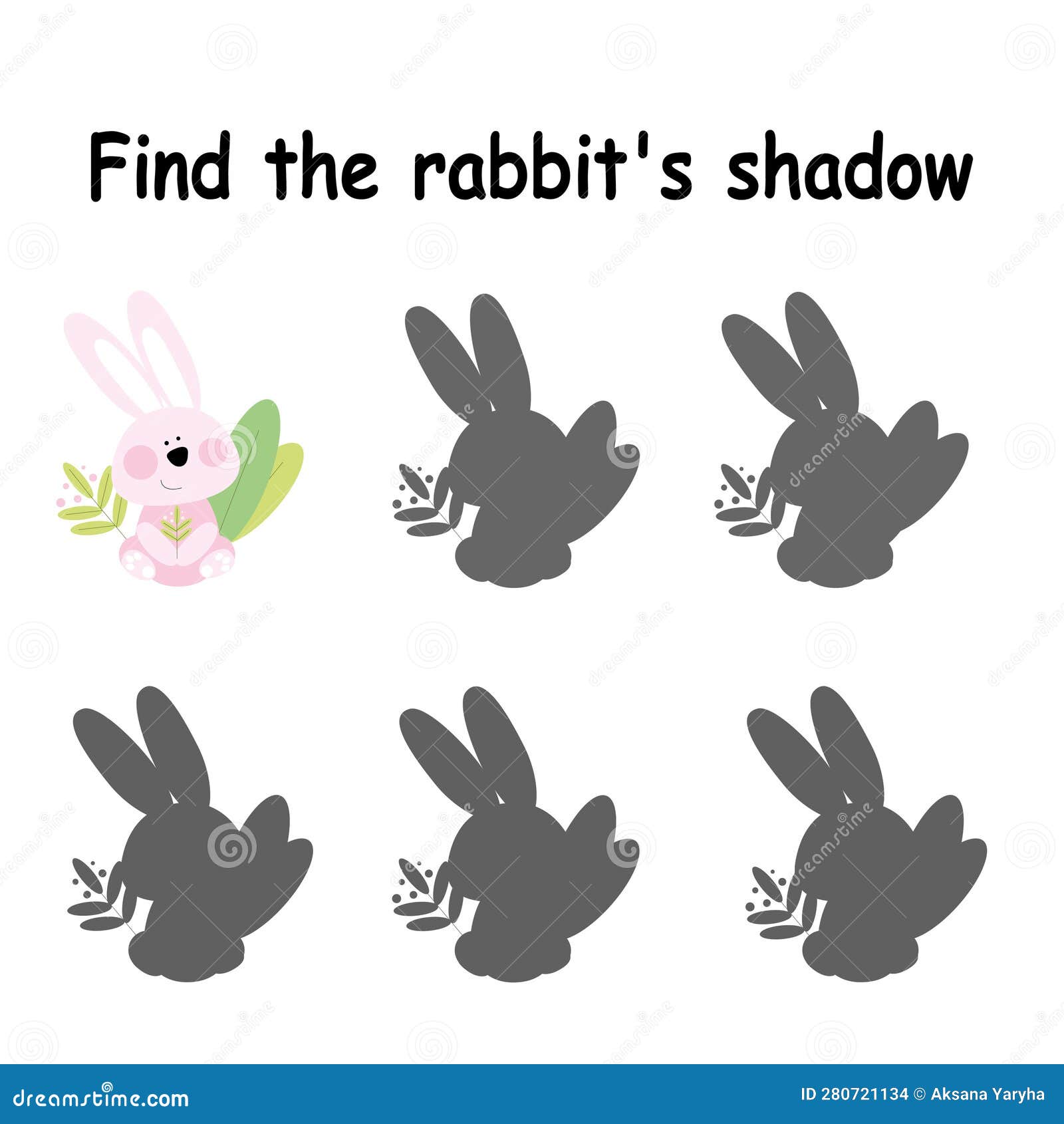 Game for Kids. Find Shadow. Vector. Very Cute Rabbit with Plants. Stock ...