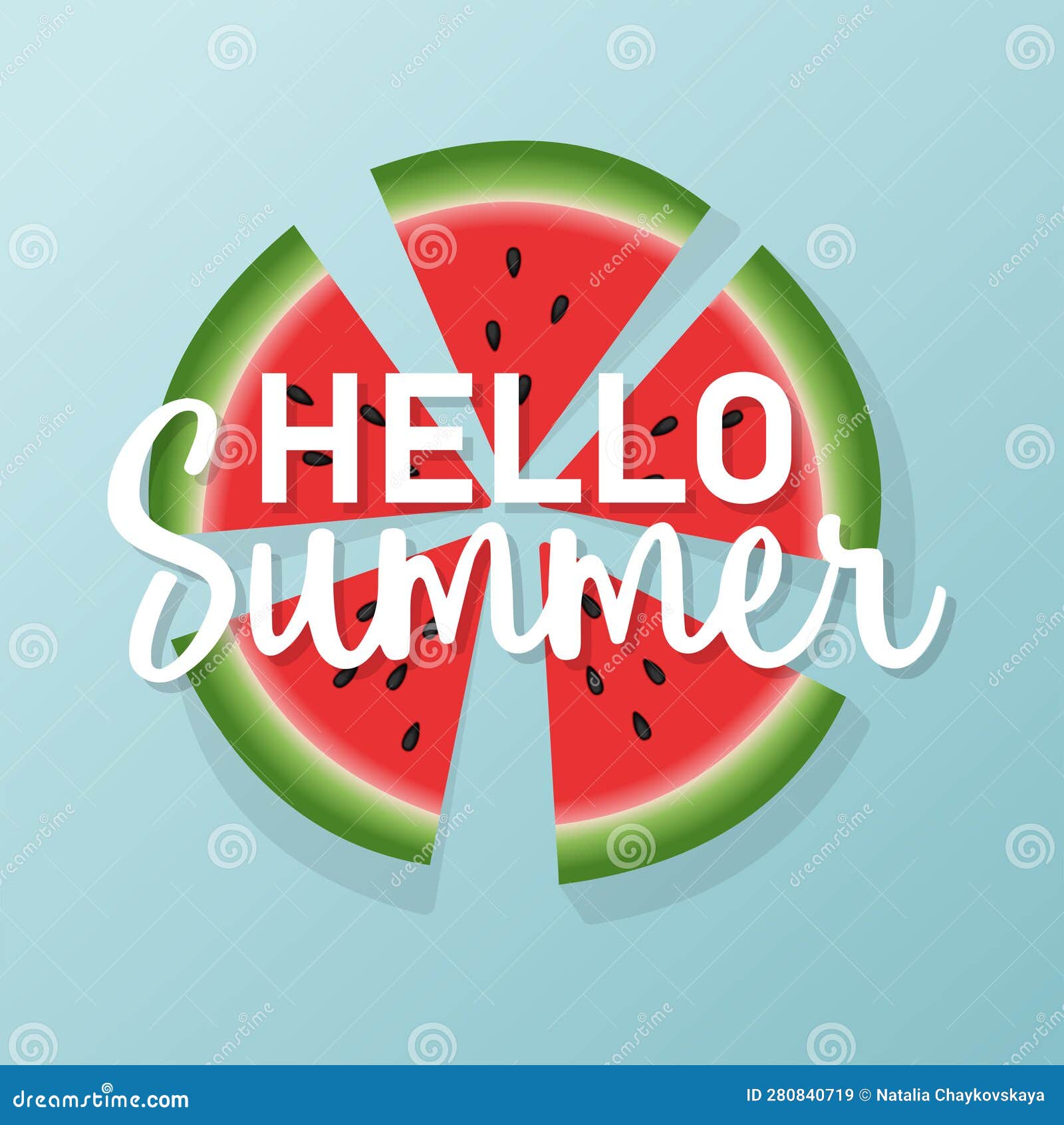 Watermelon. Hello Summer Inscription on a Watermelon Background. Vector ...