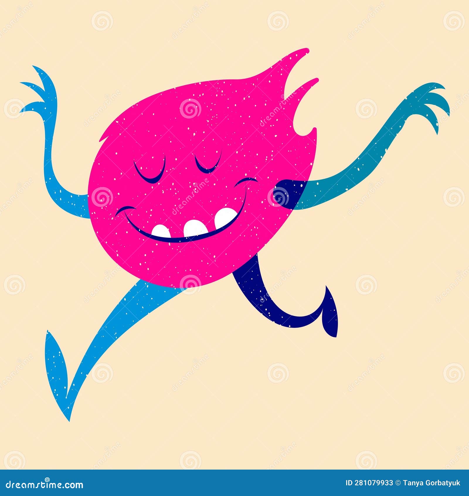Cartoon Monster.Vector Illustration with Riso Print Effect Stock Vector ...