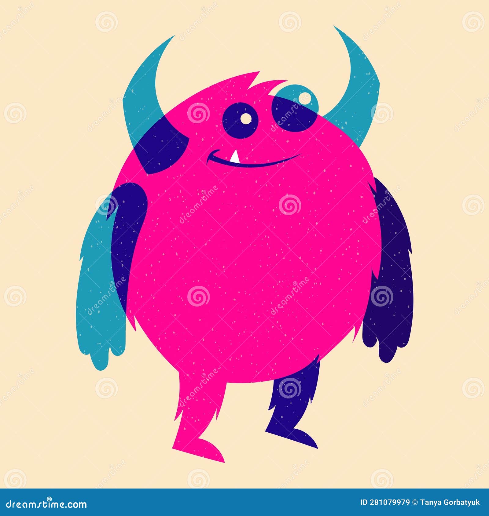 Cartoon Monster.Vector Illustration with Riso Print Effect Stock Vector ...