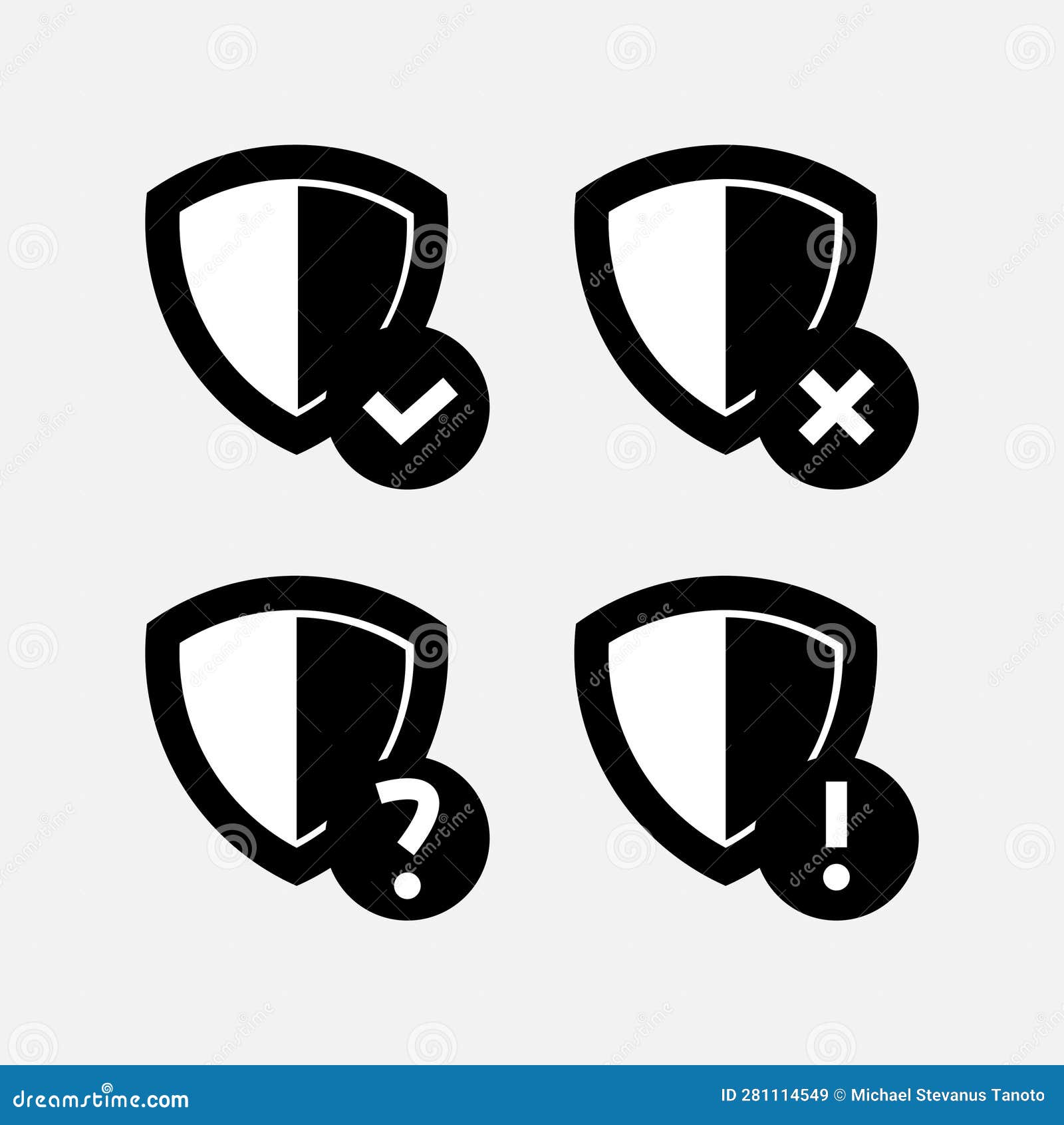 Shield Icon Vector with Flat Design Include Check Mark, Cross ,question ...