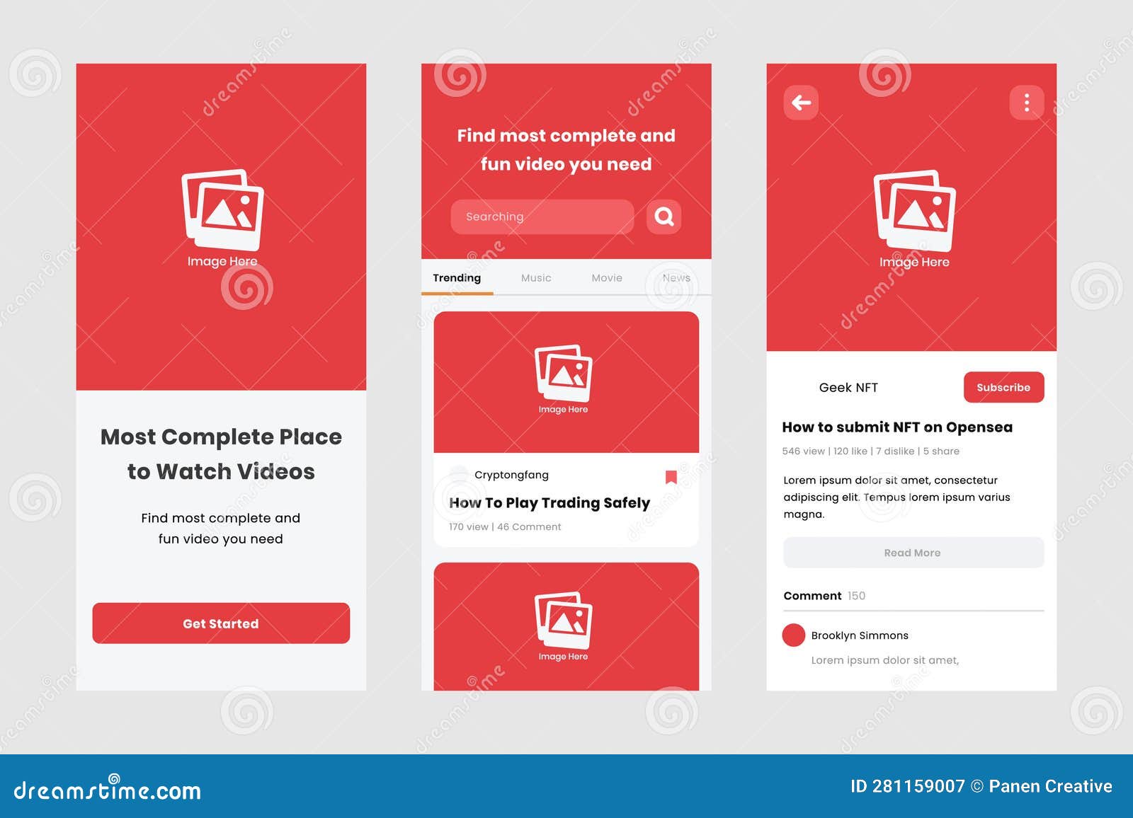 Video Streaming App UI Design Stock Vector - Illustration of form ...