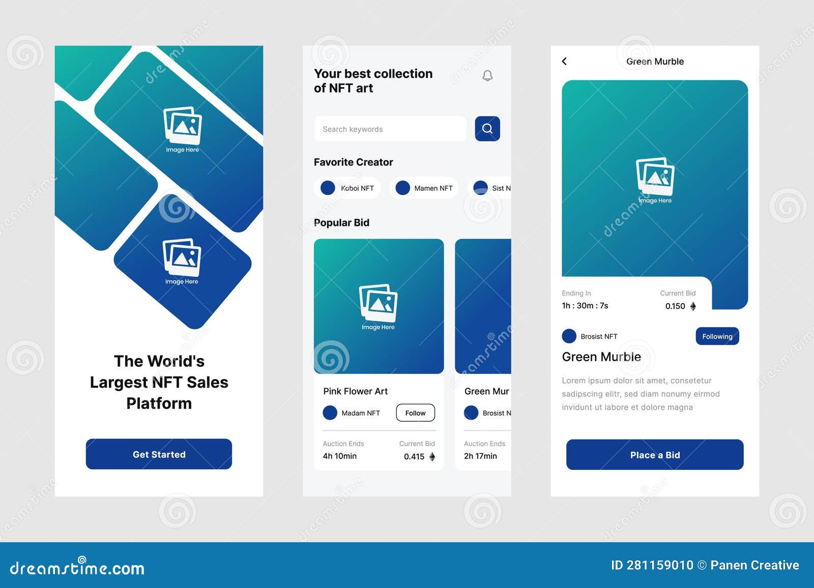 NFT App UI Design stock vector. Illustration of online - 281159010