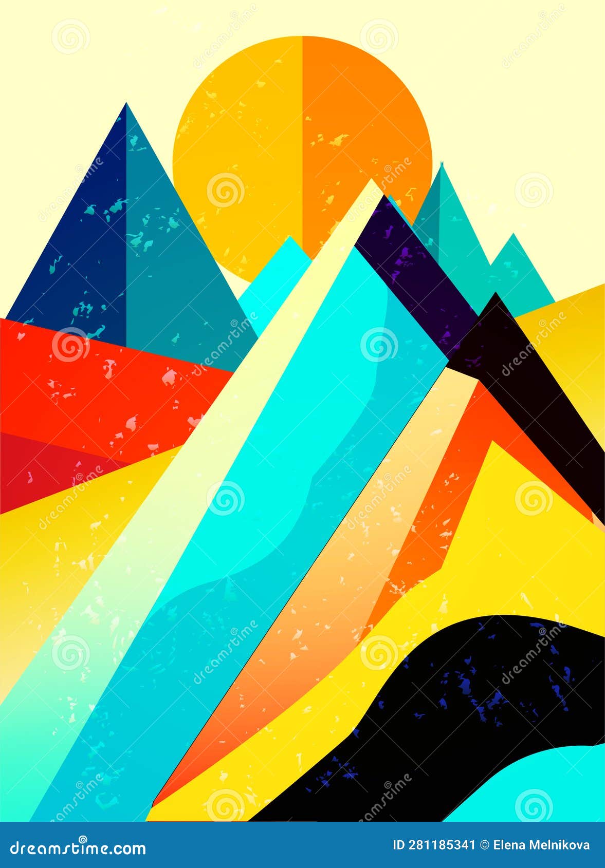 Abstract Minimalist Landscape with Mountains and Sun Stock Vector ...
