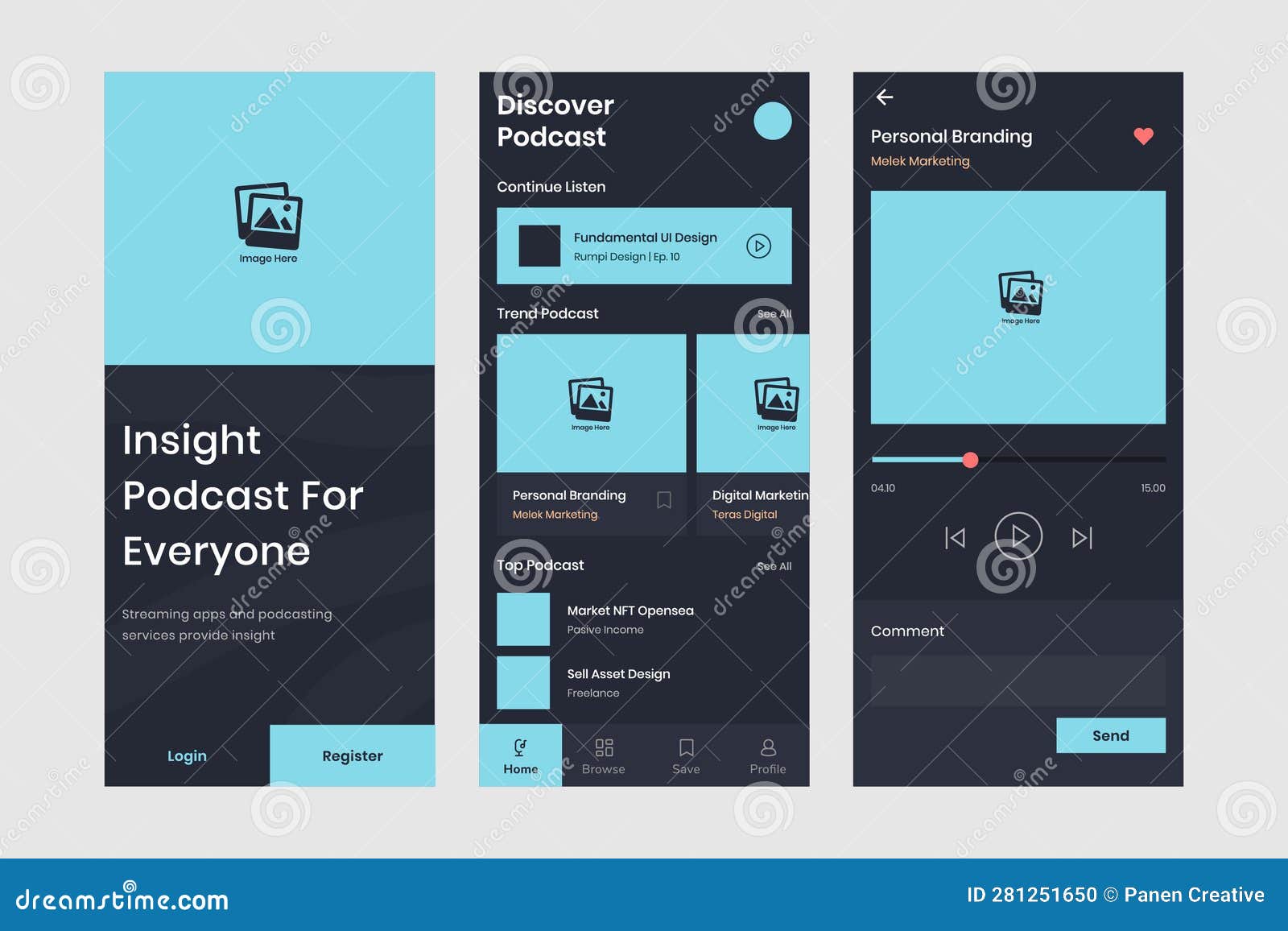 Listen Podcast App UI Design Stock Vector - Illustration of channel ...